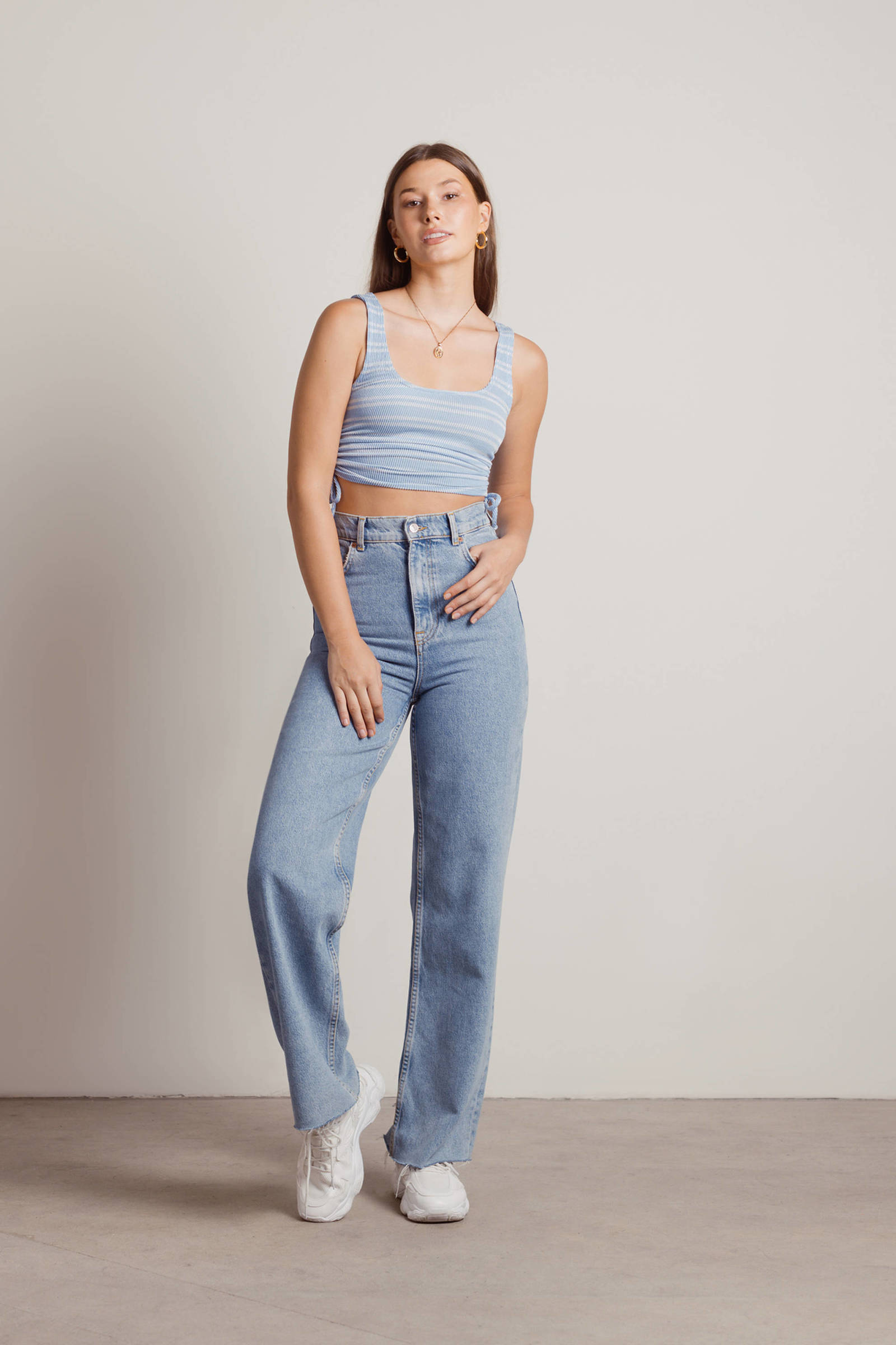 Orange Tank Top - Side Ruched Crop Top - Striped Top