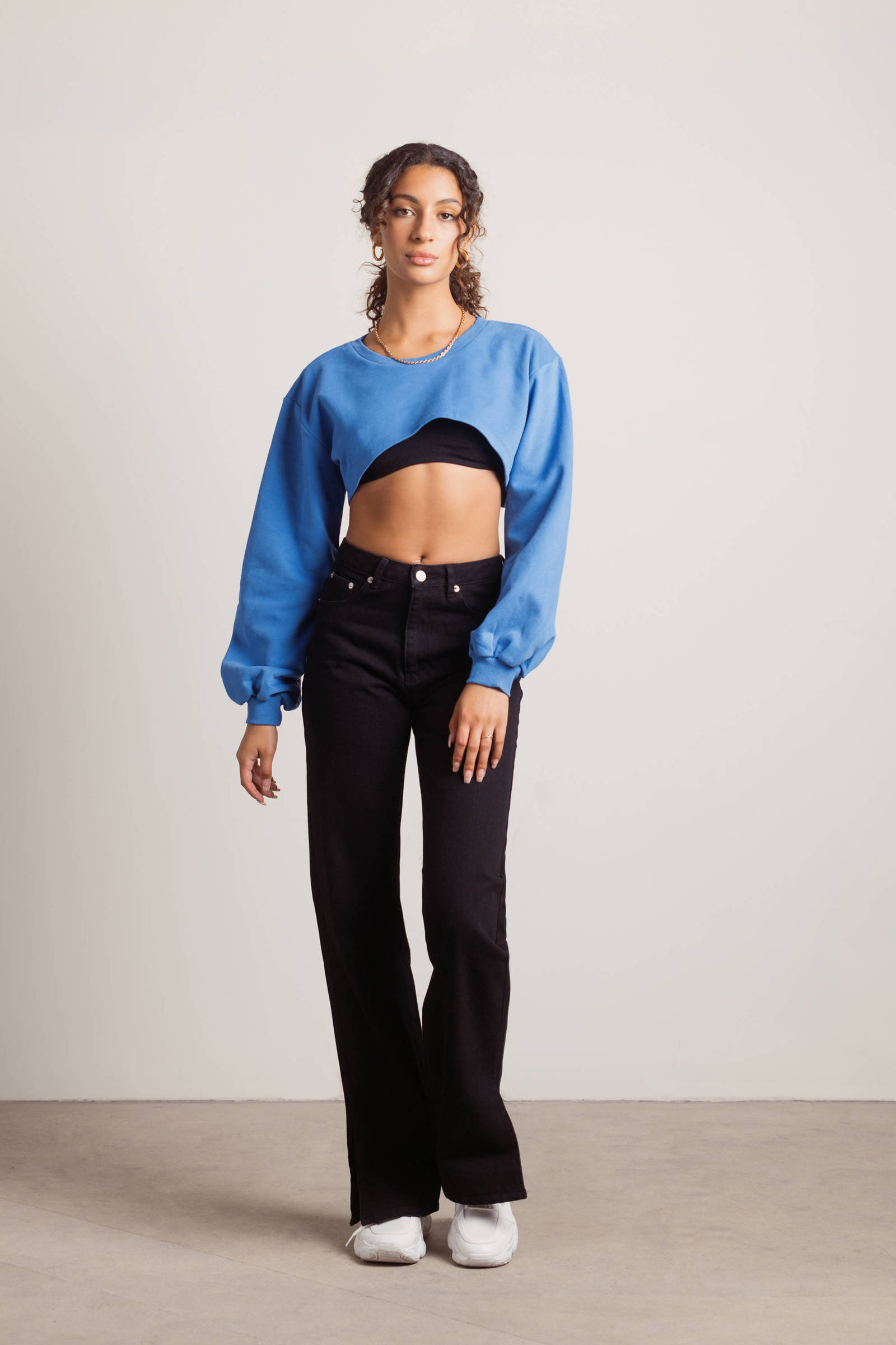 Blue Crewneck Sweater - Blue Crop Sweater - Slouchy Top
