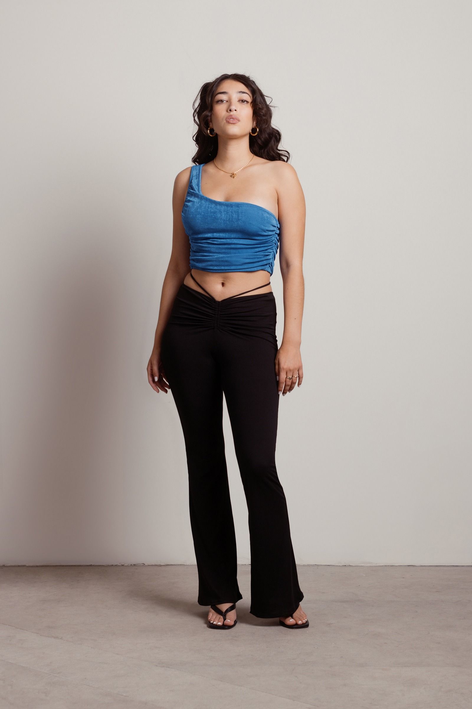 Blue One Shoulder Top - Blue Tank Top - Cute Ruched Top