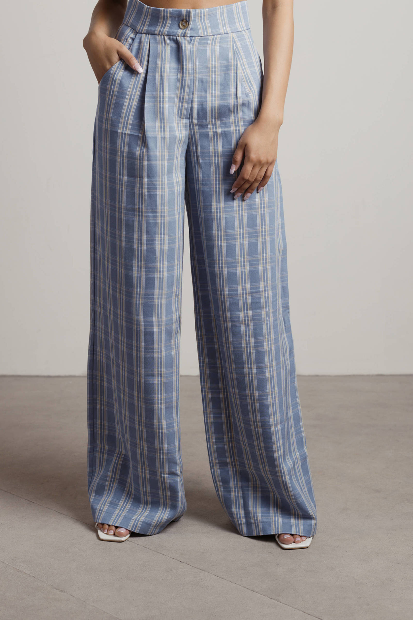 Black Multi Plaid High Waist Pants - High Rise Wide Leg Pant Pants