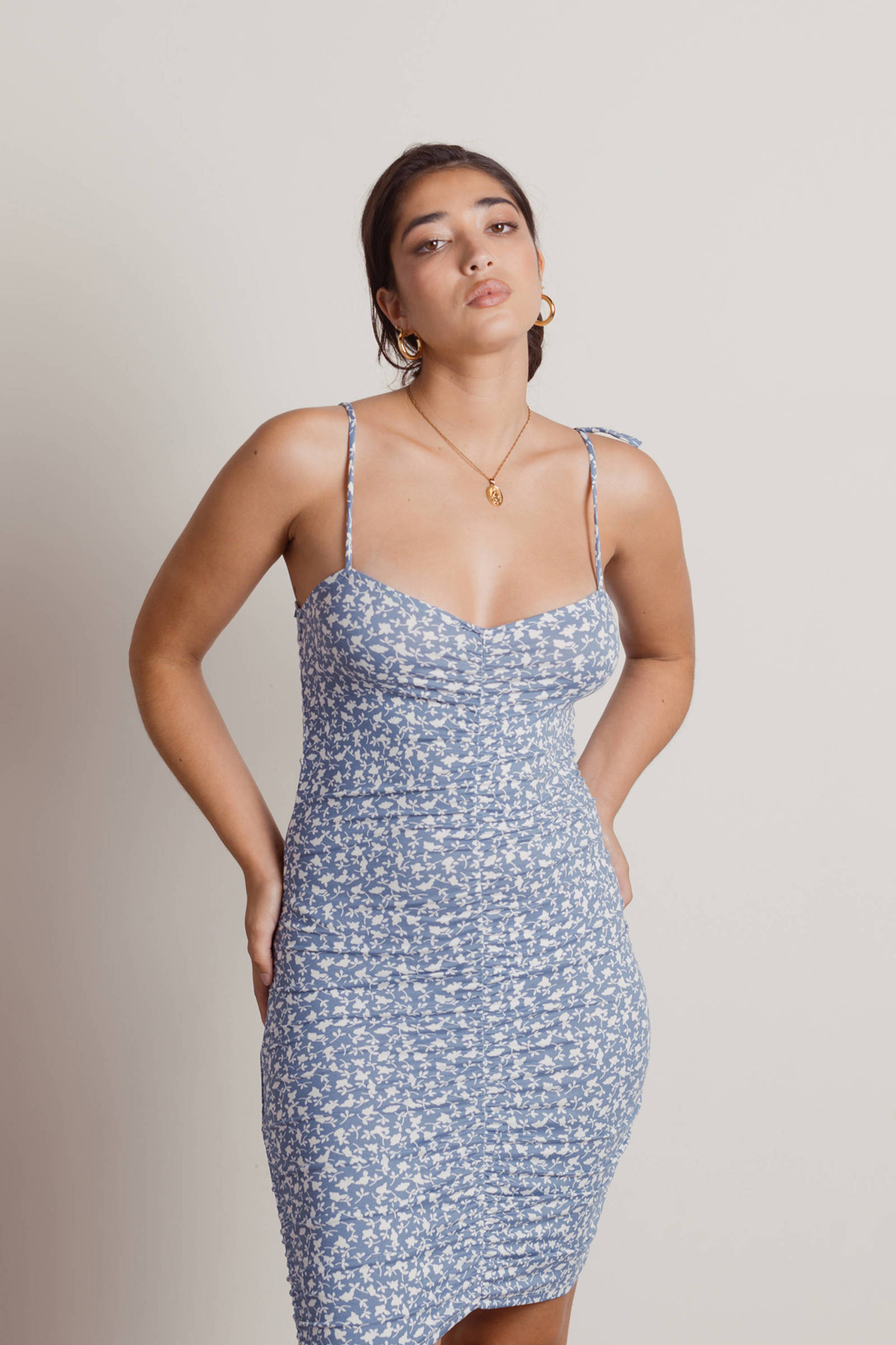 Blue Floral Dress - Blue Bodycon Dress - Mini Dress