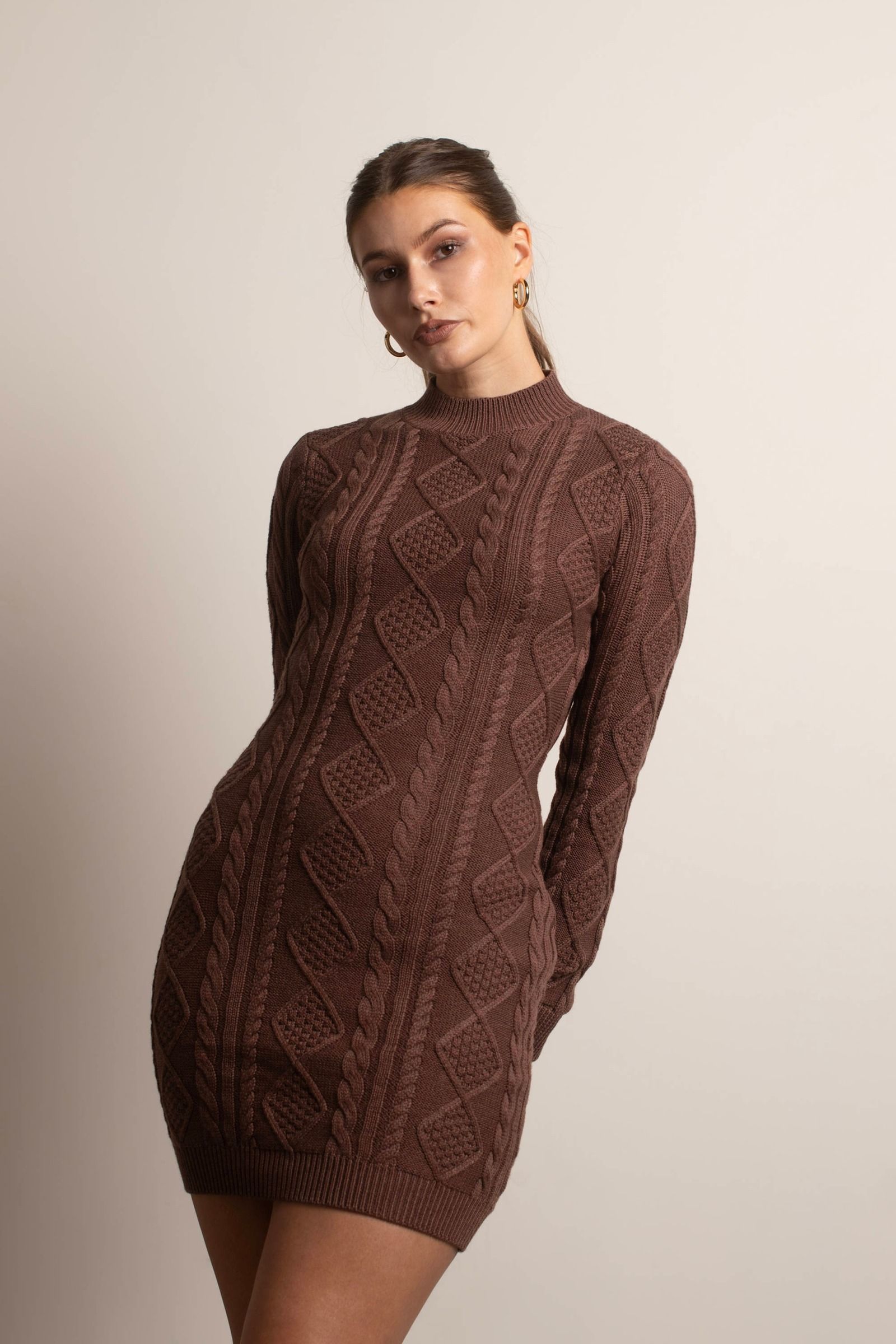 Brown Sweater Dress - Open Back Mini Sweater Bodycon Dress - Knit ...