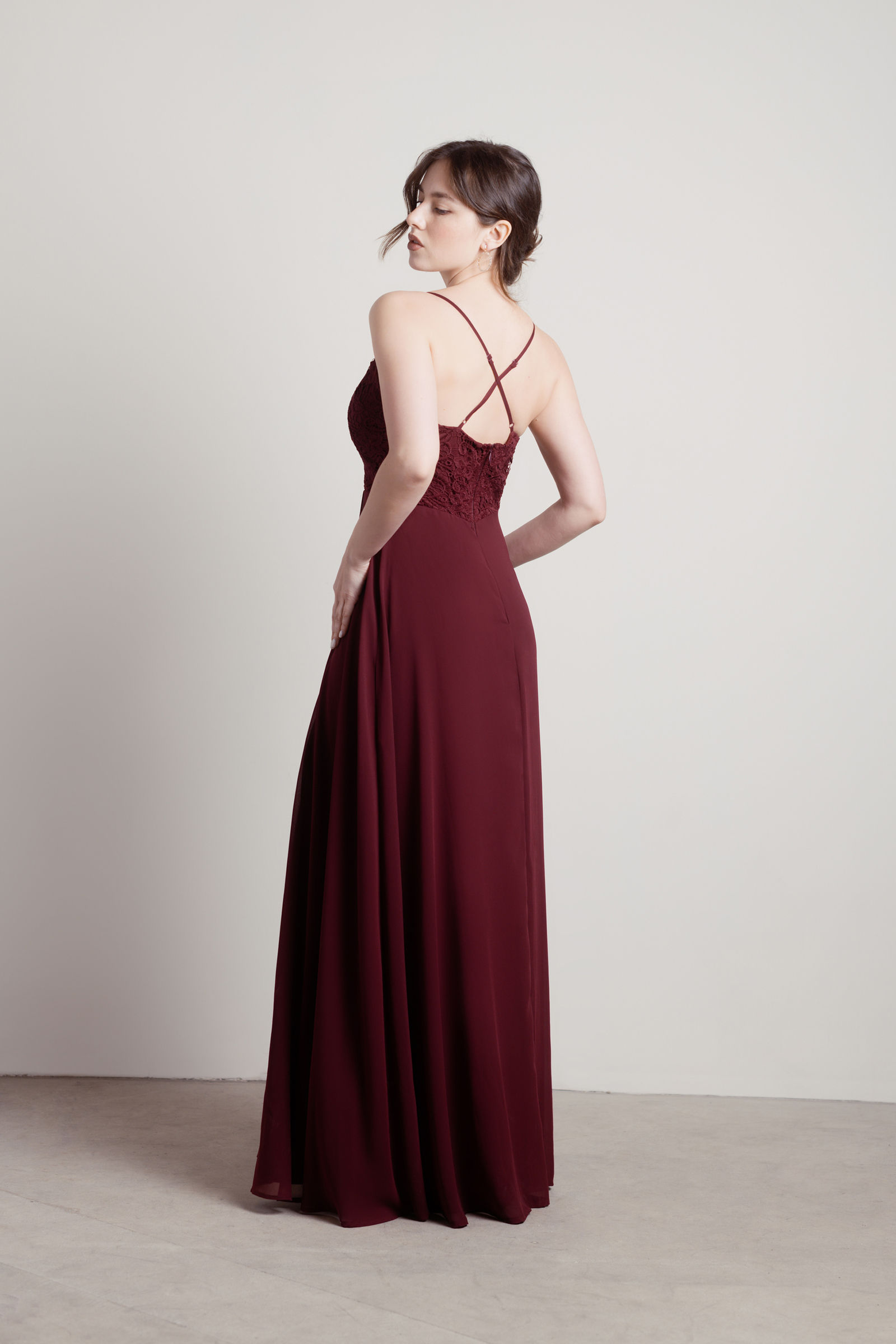 Burgundy Maxi Dress - Red X-Back Dress - Lace High Slit Dress