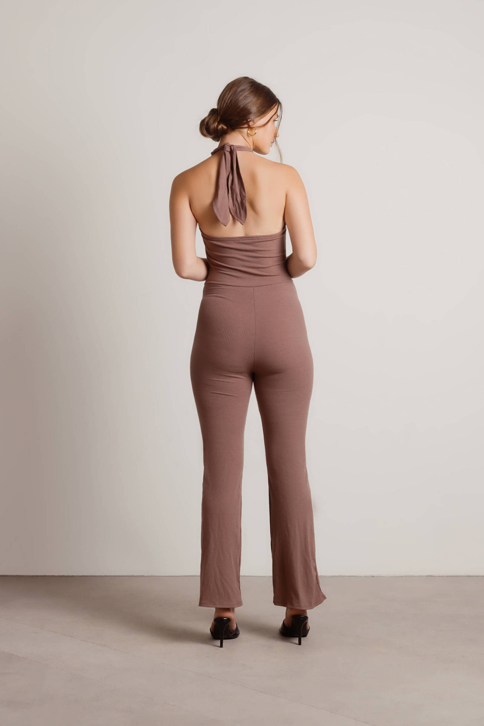 Black Halter Jumpsuit - Open Back Keyhole Jumpsuit - Front Cut Out Jumpsuit