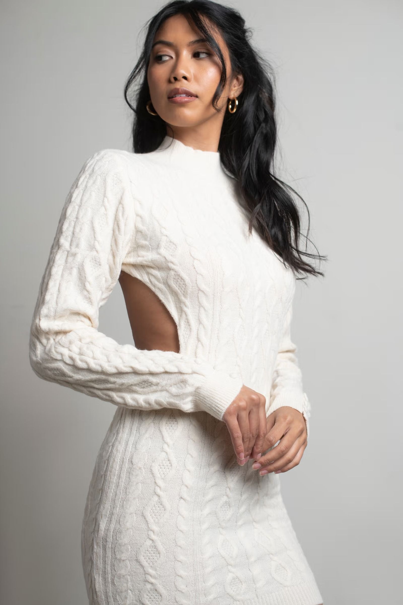 Cream Sweater Dress - Open Back Knit Dress - White Bodycon Dress