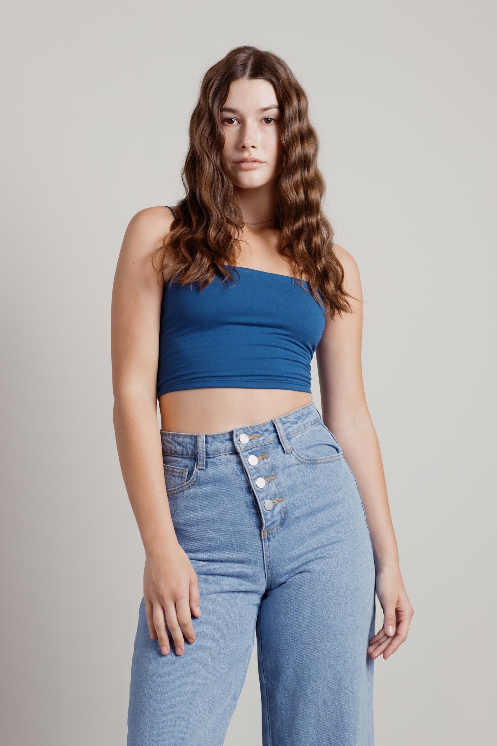 Dark Teal Crop Top - Basic Blue Top - Fitted Top