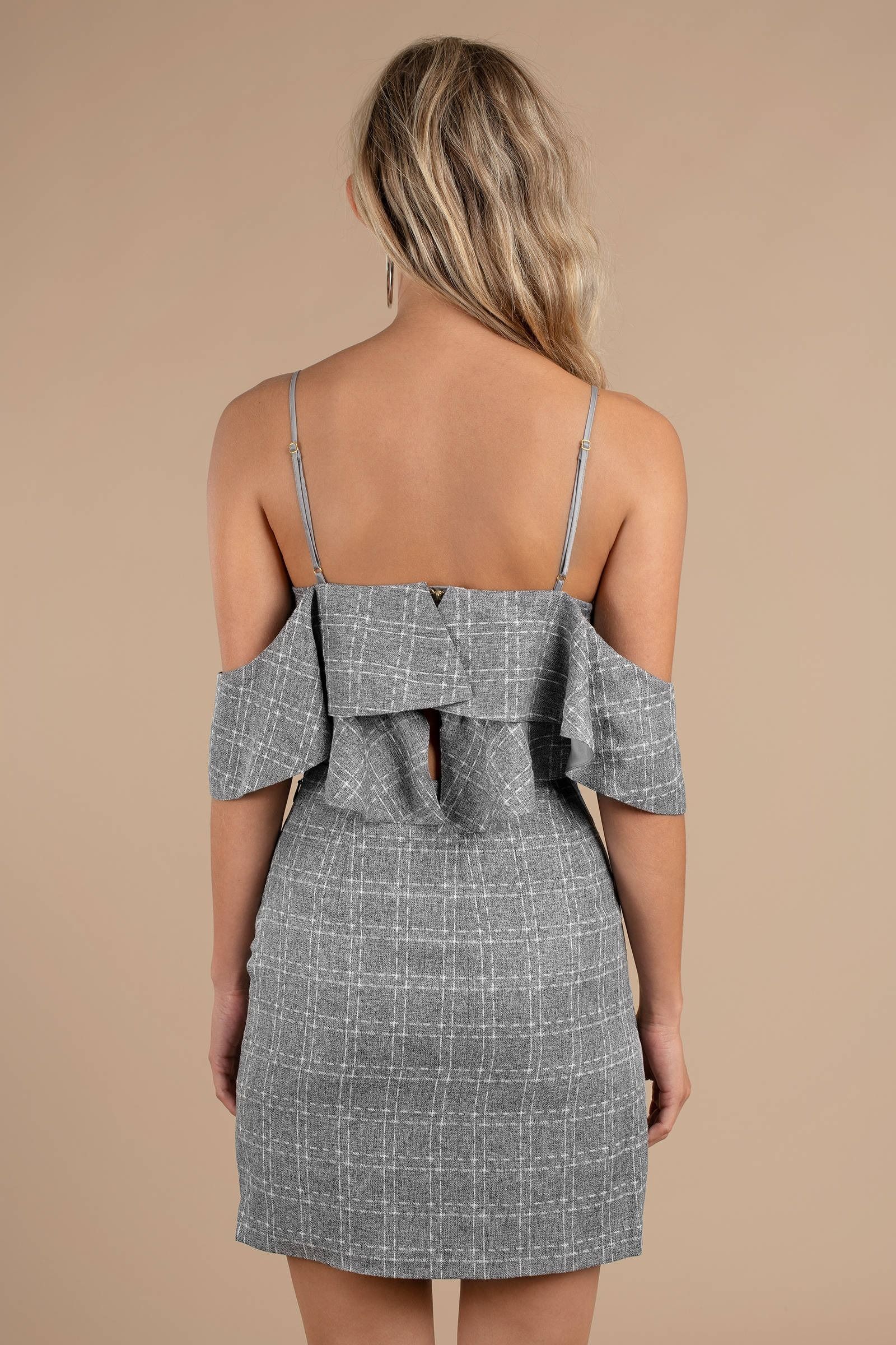 Grey Ruffle Crop Top - Plaid Off Shoulder Crop Top - Ruffled Crop Top