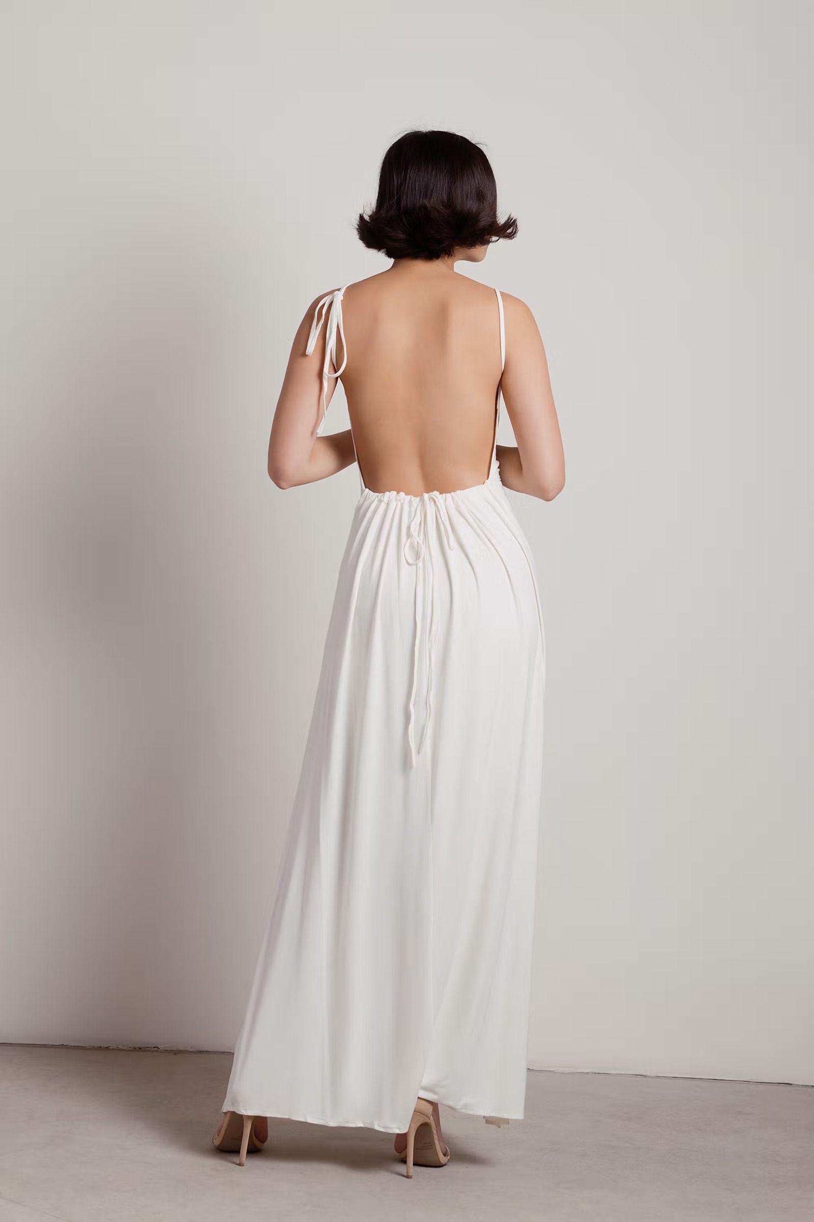Ivory Open Back Dress - Sexy Double Slit Maxi Dress