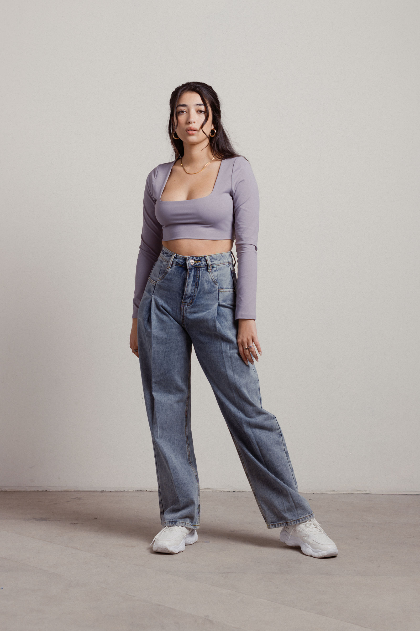 Lavender Crop Top - Square Neck Top - Ribbed Top
