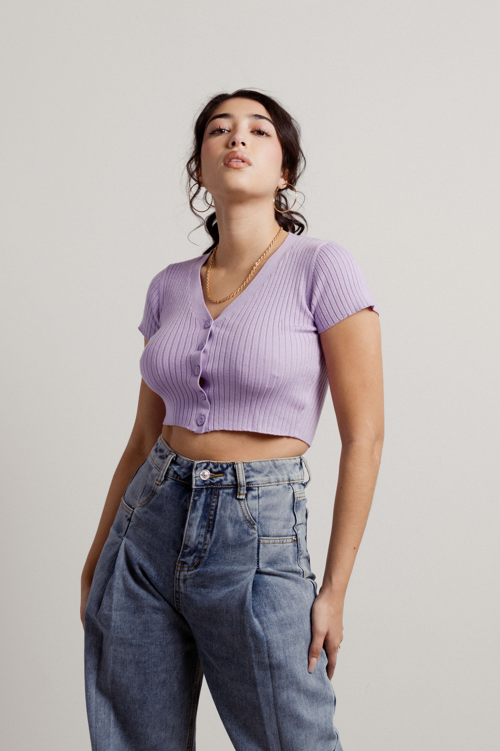 Lavender Cardigan - Purple Cardigan - Ribbed Cardigan