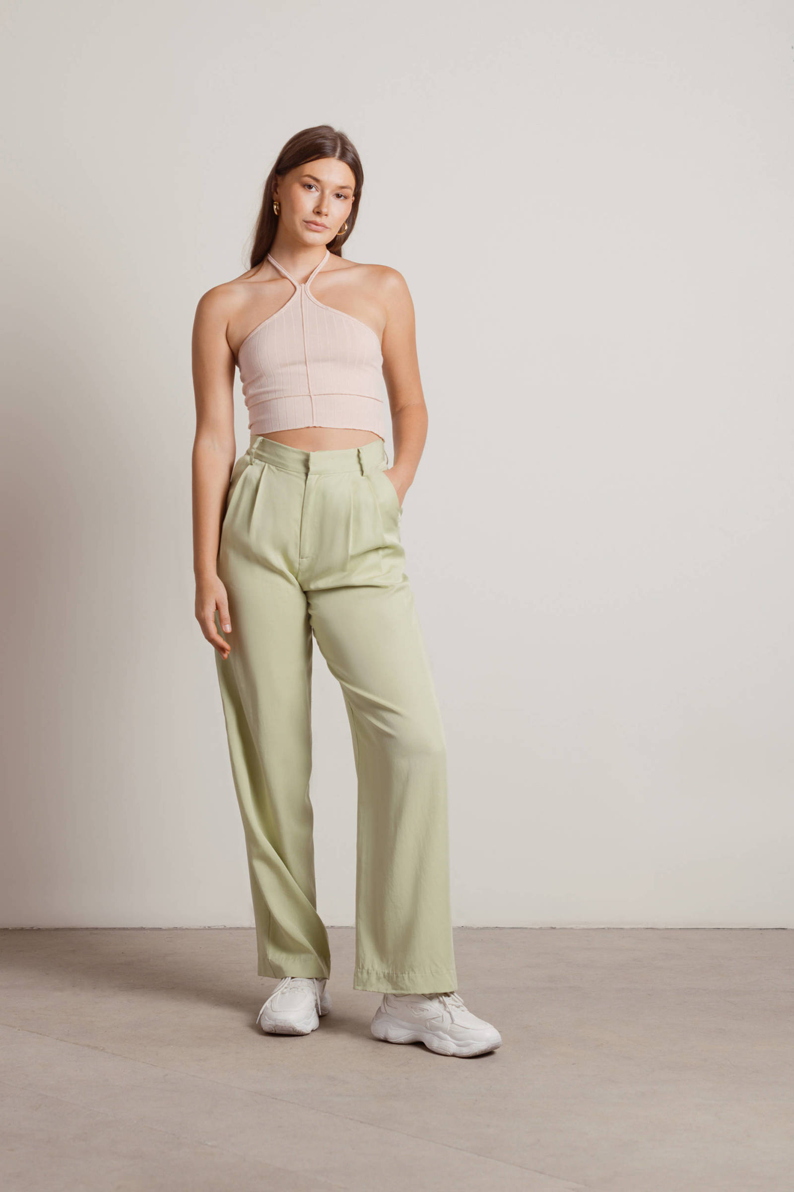 Light Pink Crop Top - Pink Halter Top - Merrow Edge Top