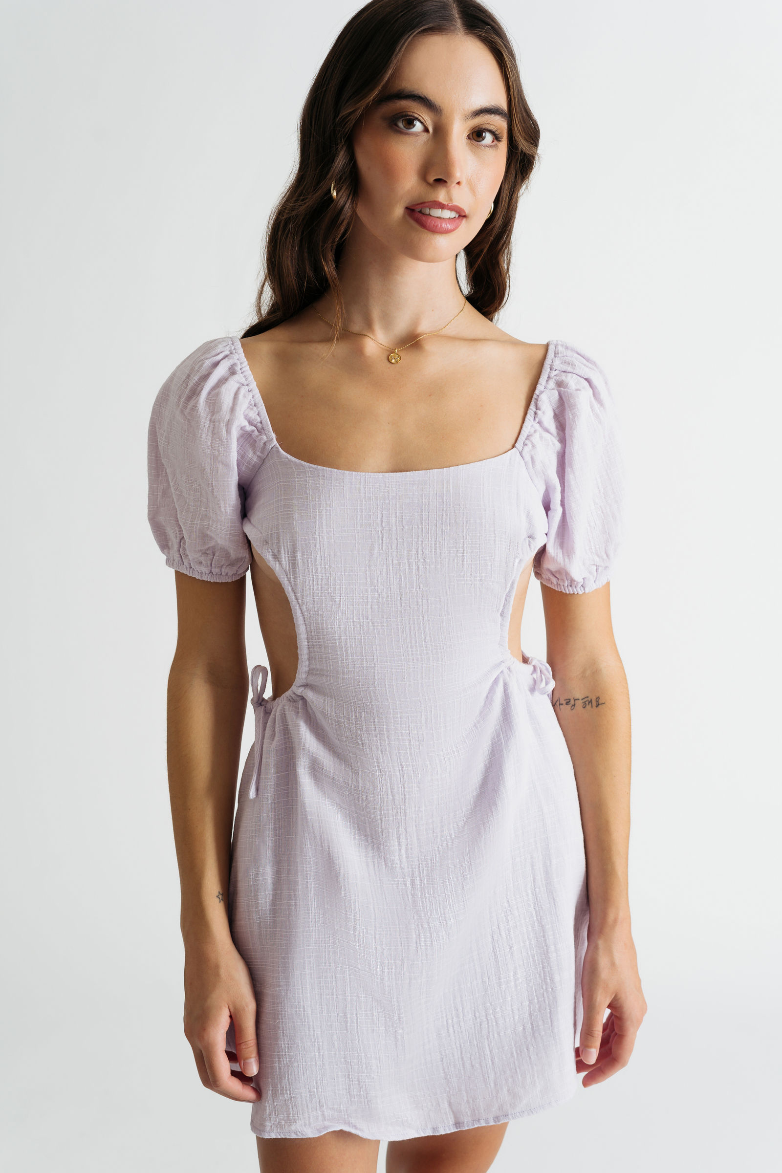 Violet Mini Dress - A-Line Side Ties Dress - Lilac Side Cutout Dress