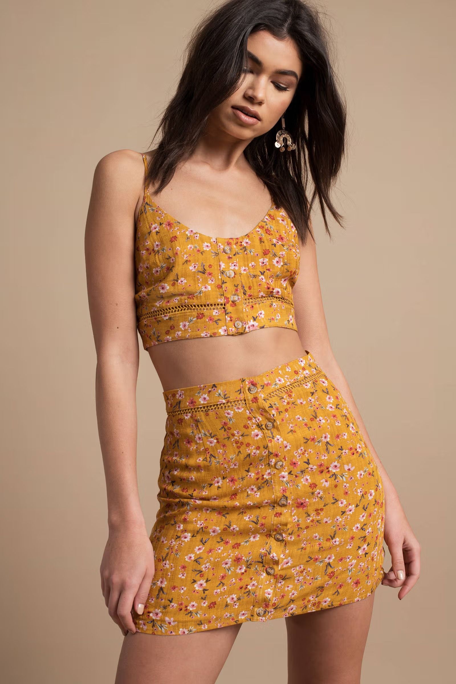 Trendy Yellow Crop Top - Cami Crop Top - Yellow Floral Crop Top