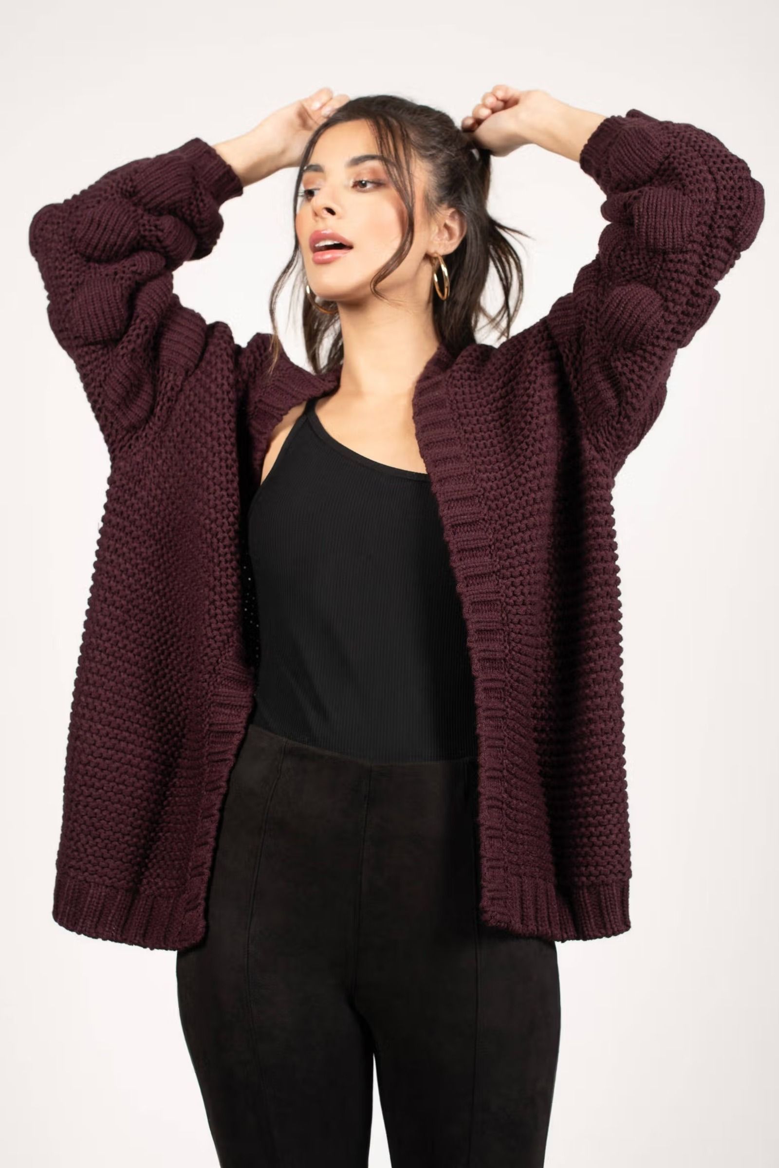 Pink Cardigan - Oversized Sweater - Pink Pom Pom Cardigan