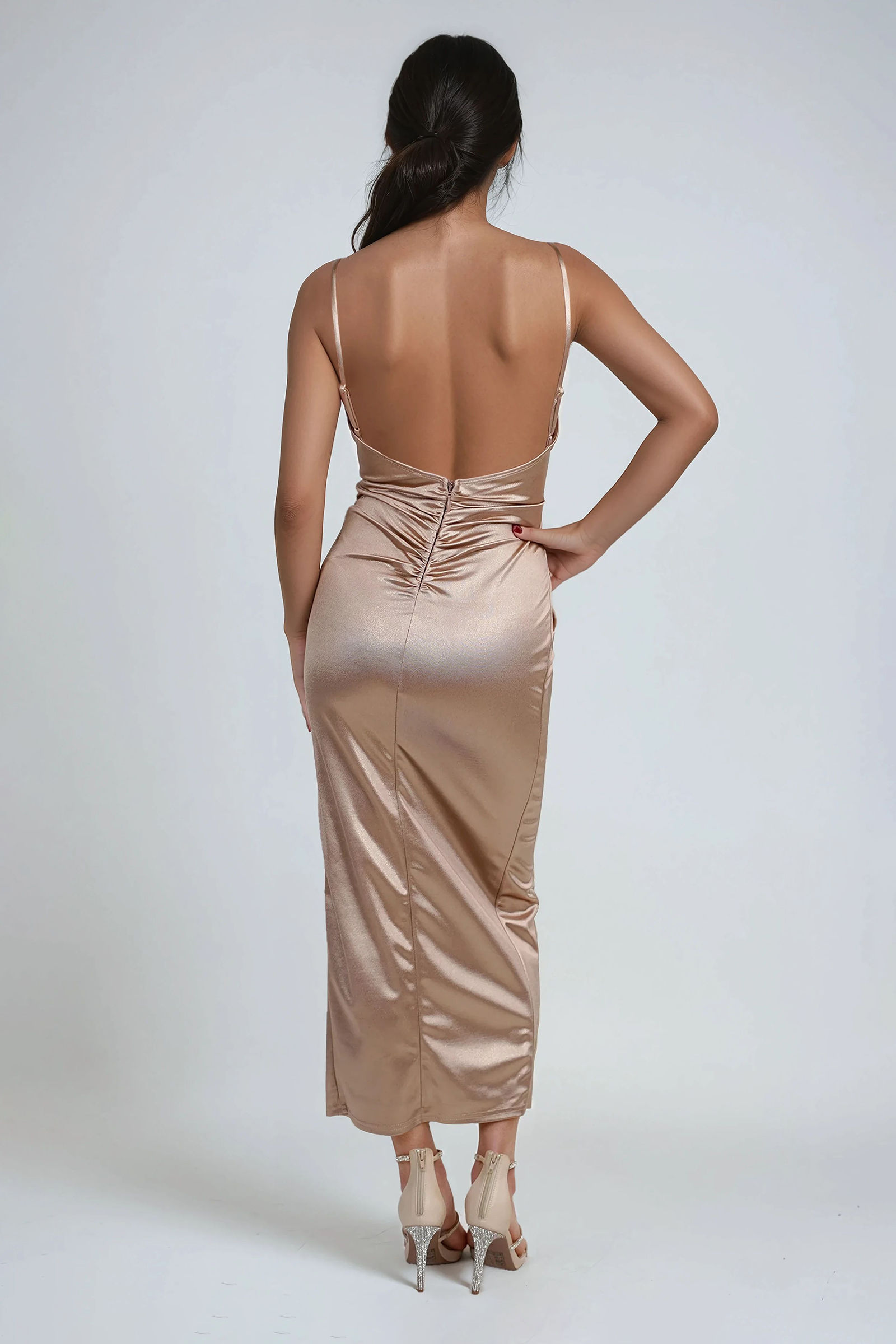 Opulent Aura Satin Slit Midi Dress - Mocha Mousse - $29 | Tobi US
