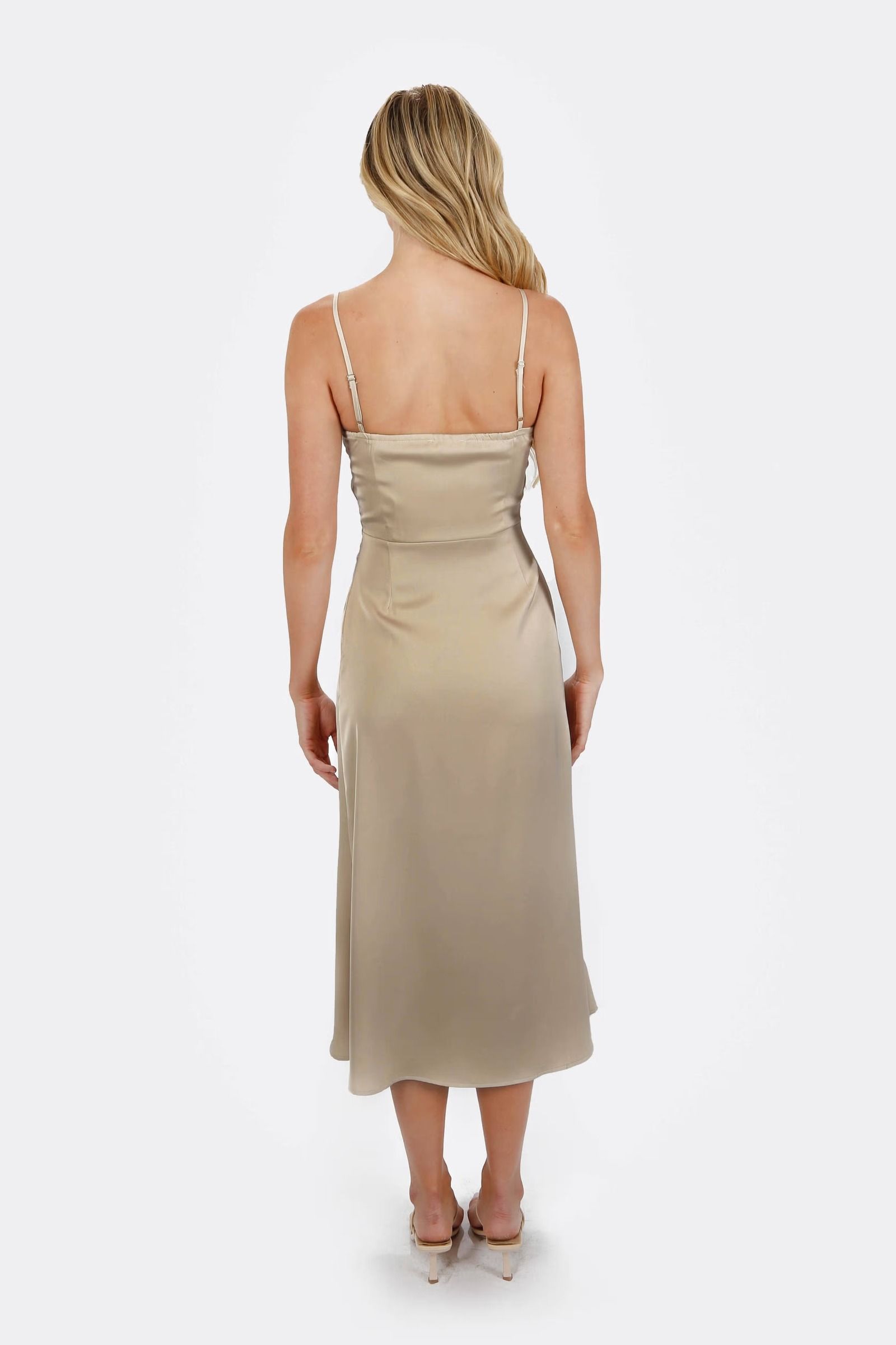 Ellianne Keyhole Satin Midi Dress - Nude - $31 | Tobi US