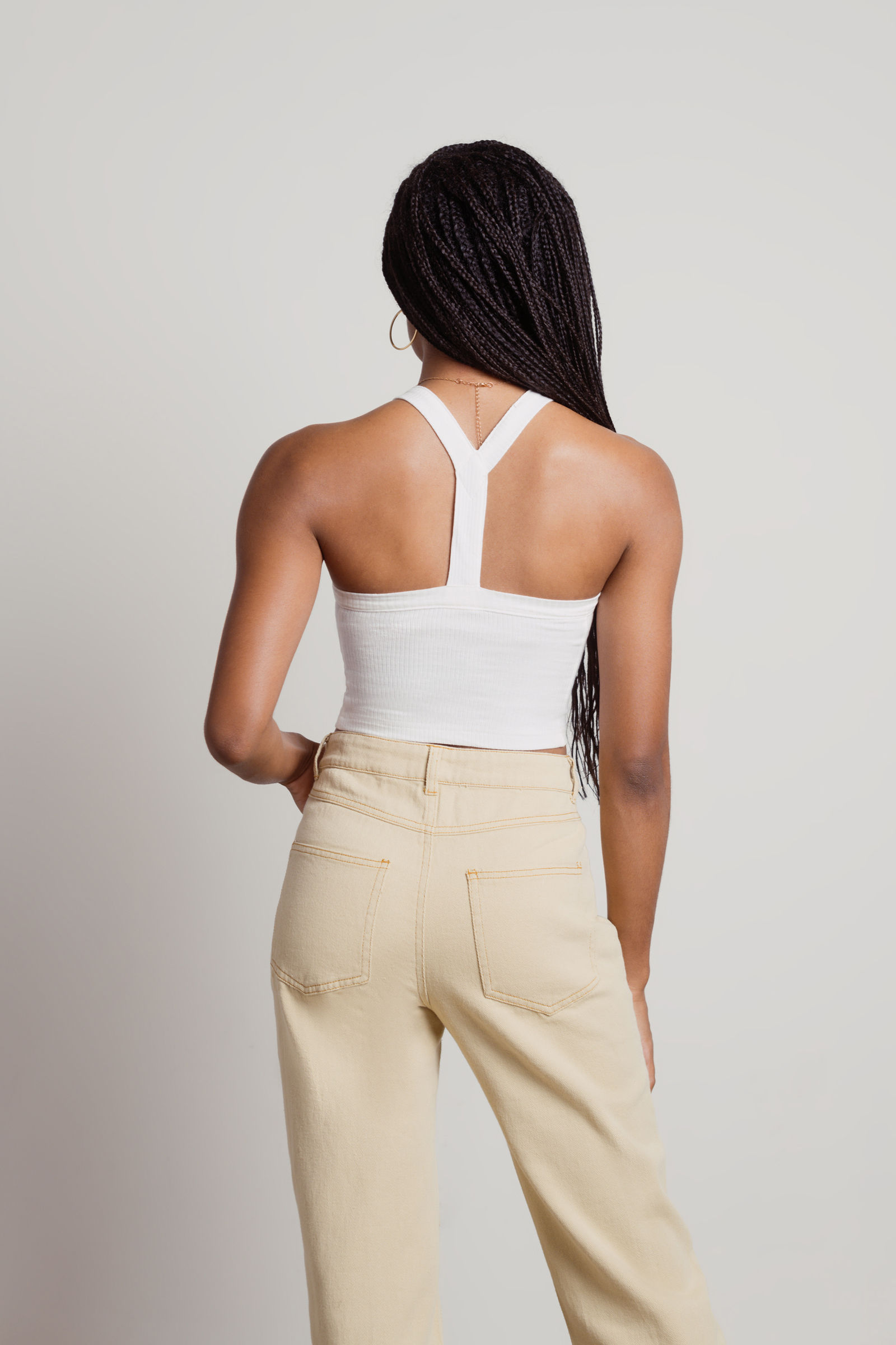 Off White Crop Top - Ribbed Halter Crop Top - High Neck Racerback Crop Top