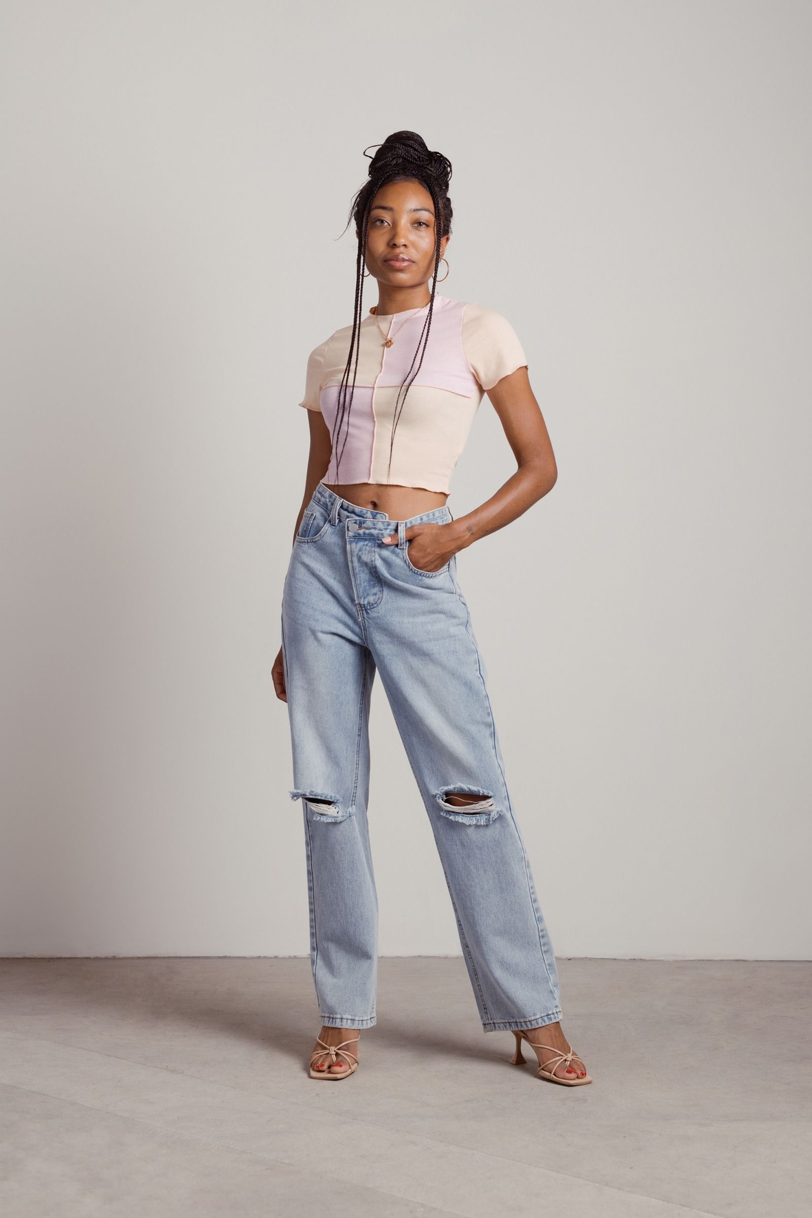 White Crop Top - Colorblock Crop Top - Mint & Ivory Expose Stitch Crop Top