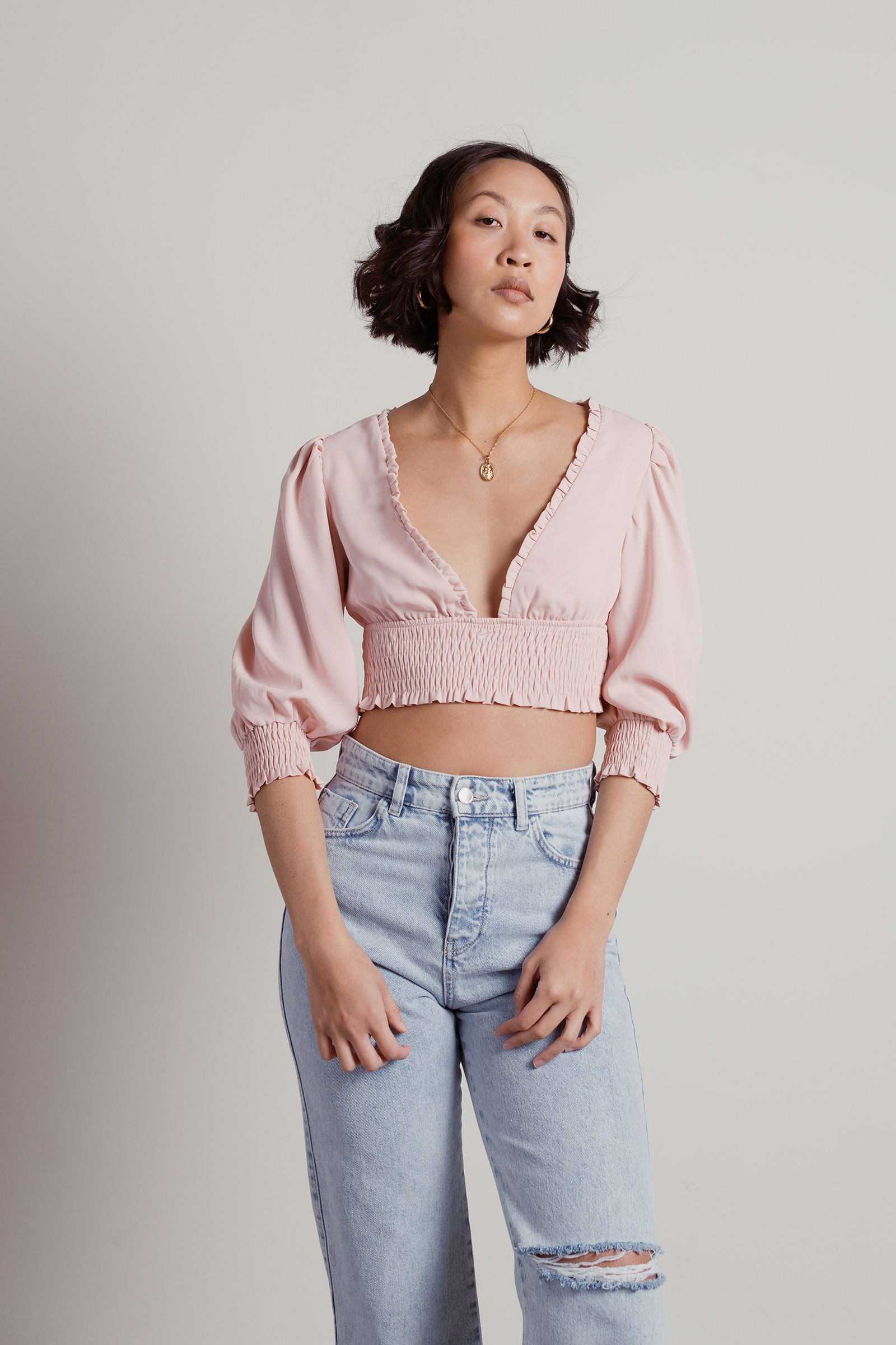 Pink Crop Top - Satin Backless Crop Top - Smocked Waist Band Crop Top