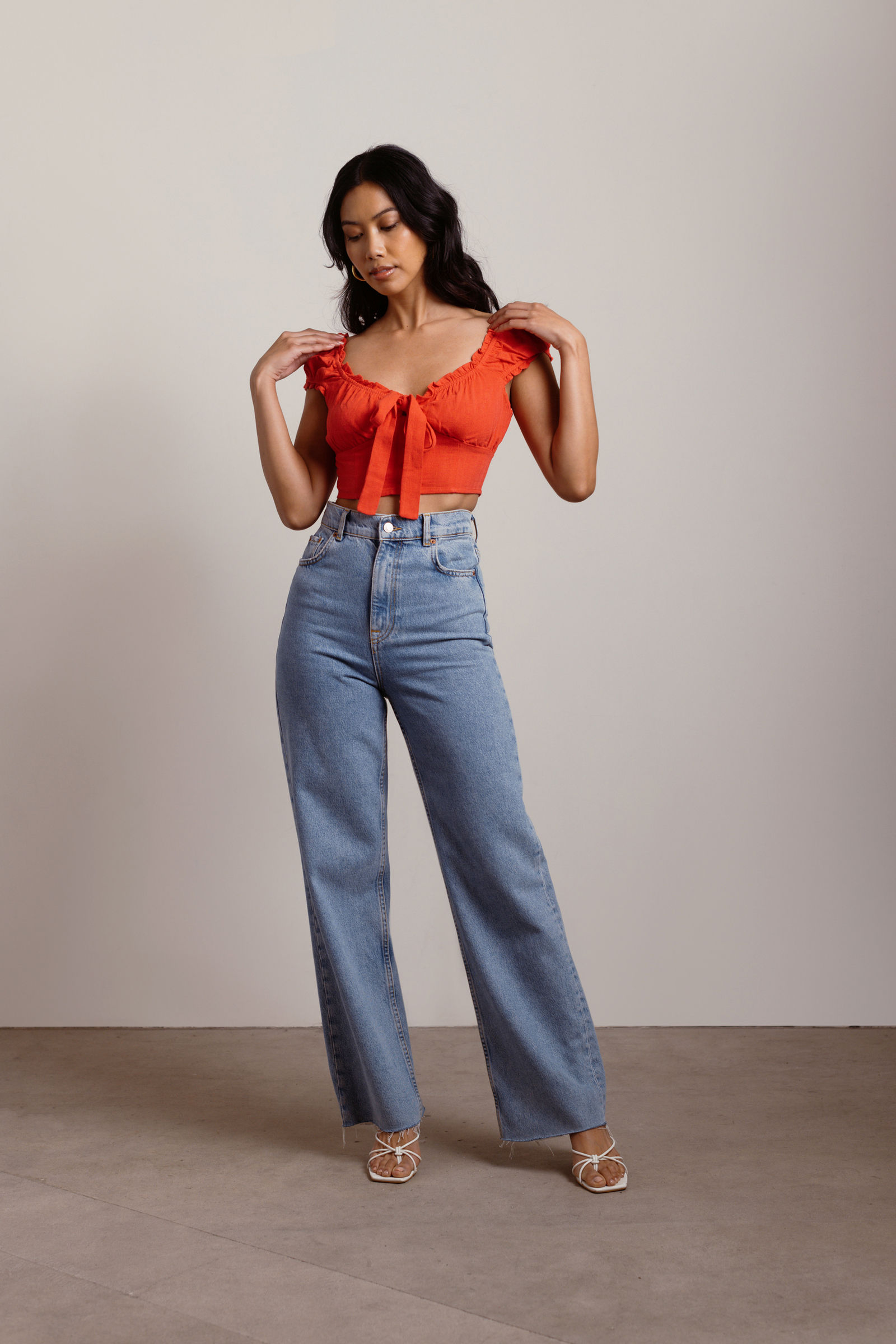 Bright Red Sweetheart Top - Red Front Tie Crop Top