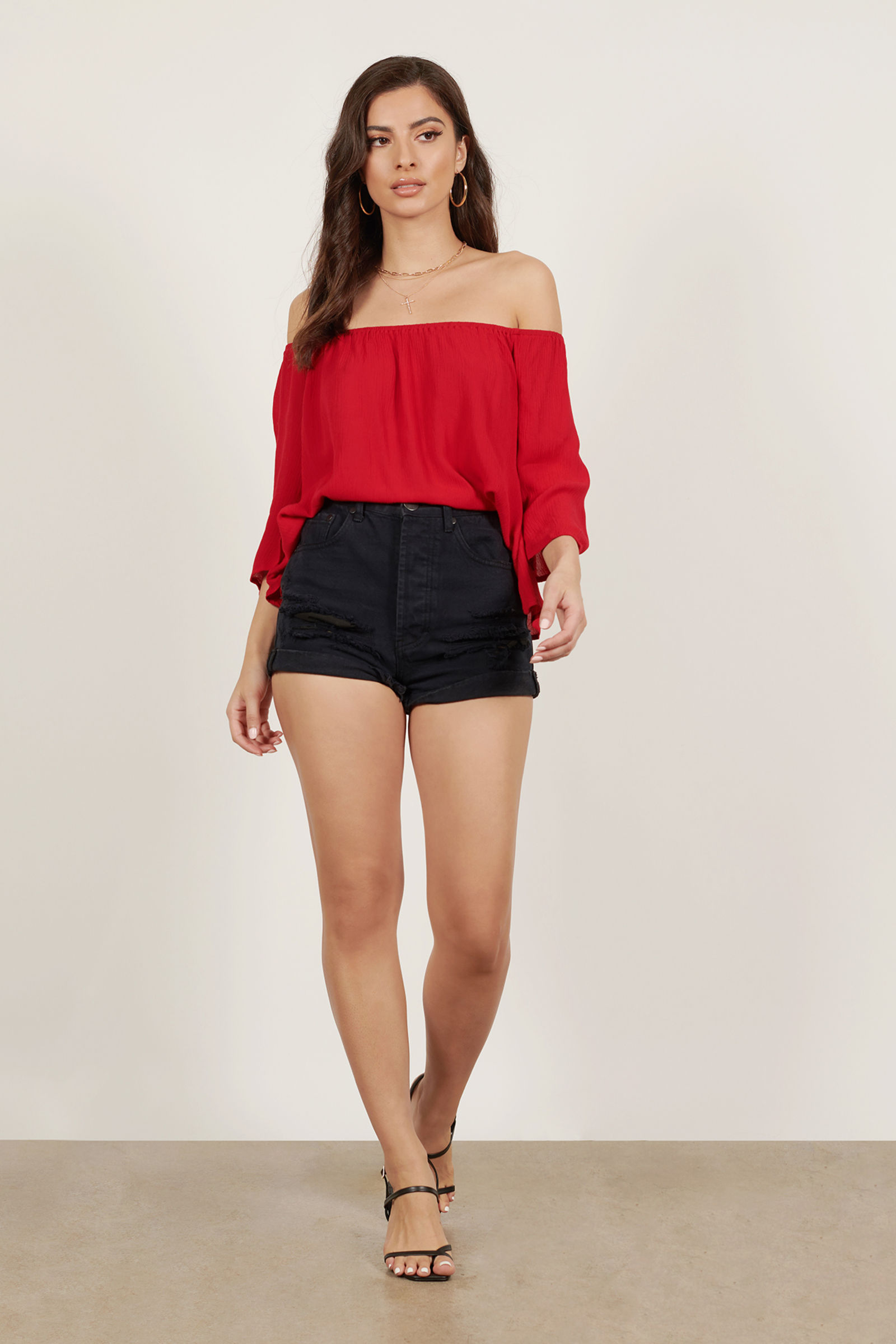 Red Blouse - Off Shoulder Blouse - Red Flowy Blouse - Loose Blouse