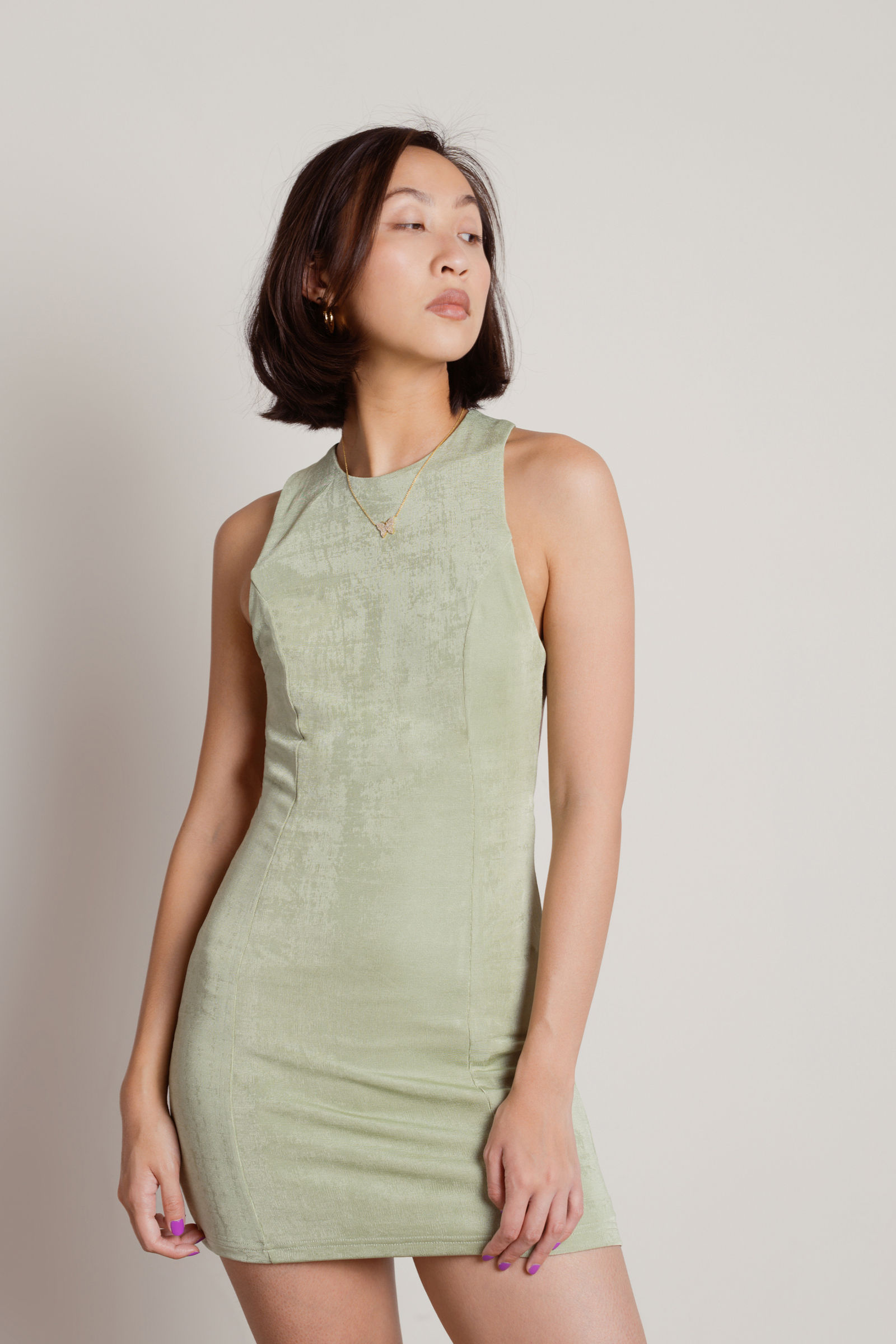 Black Mini Dress - Open Back Bodycon Dress - Halter Neck Dress