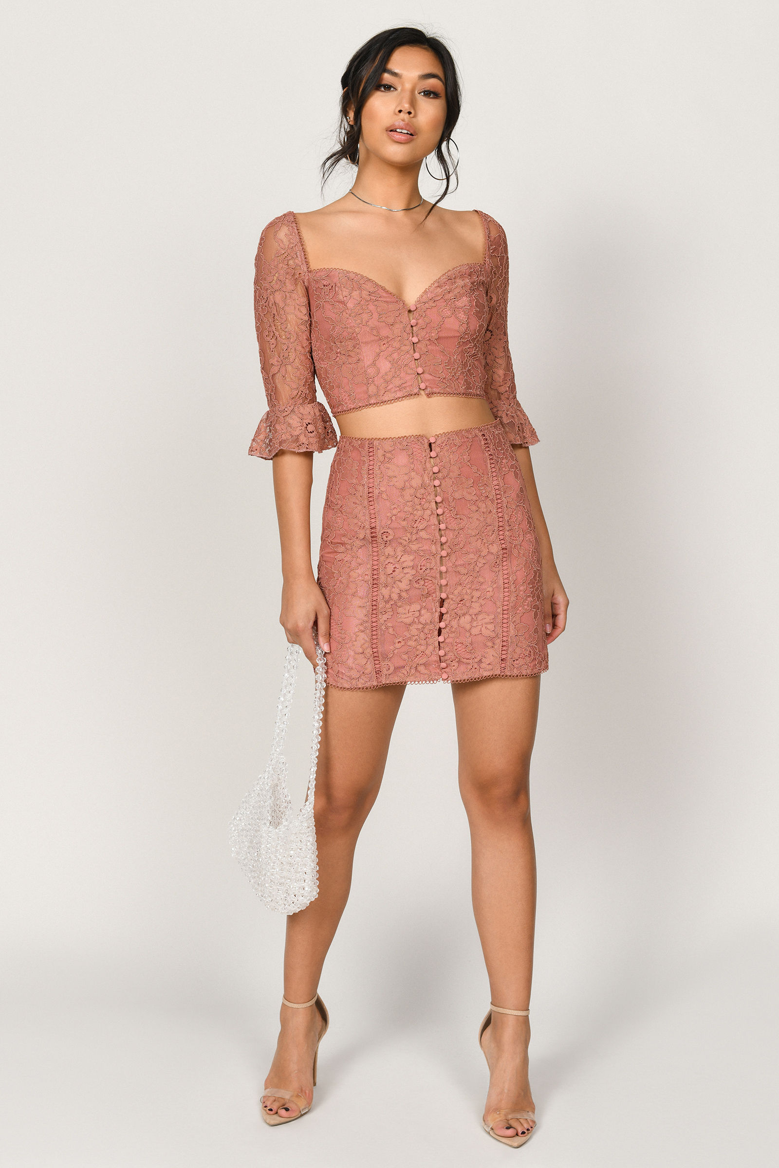 Black Crop Top - Lexy Lace Crop Top - Front Toggle Sleeve Crop Top