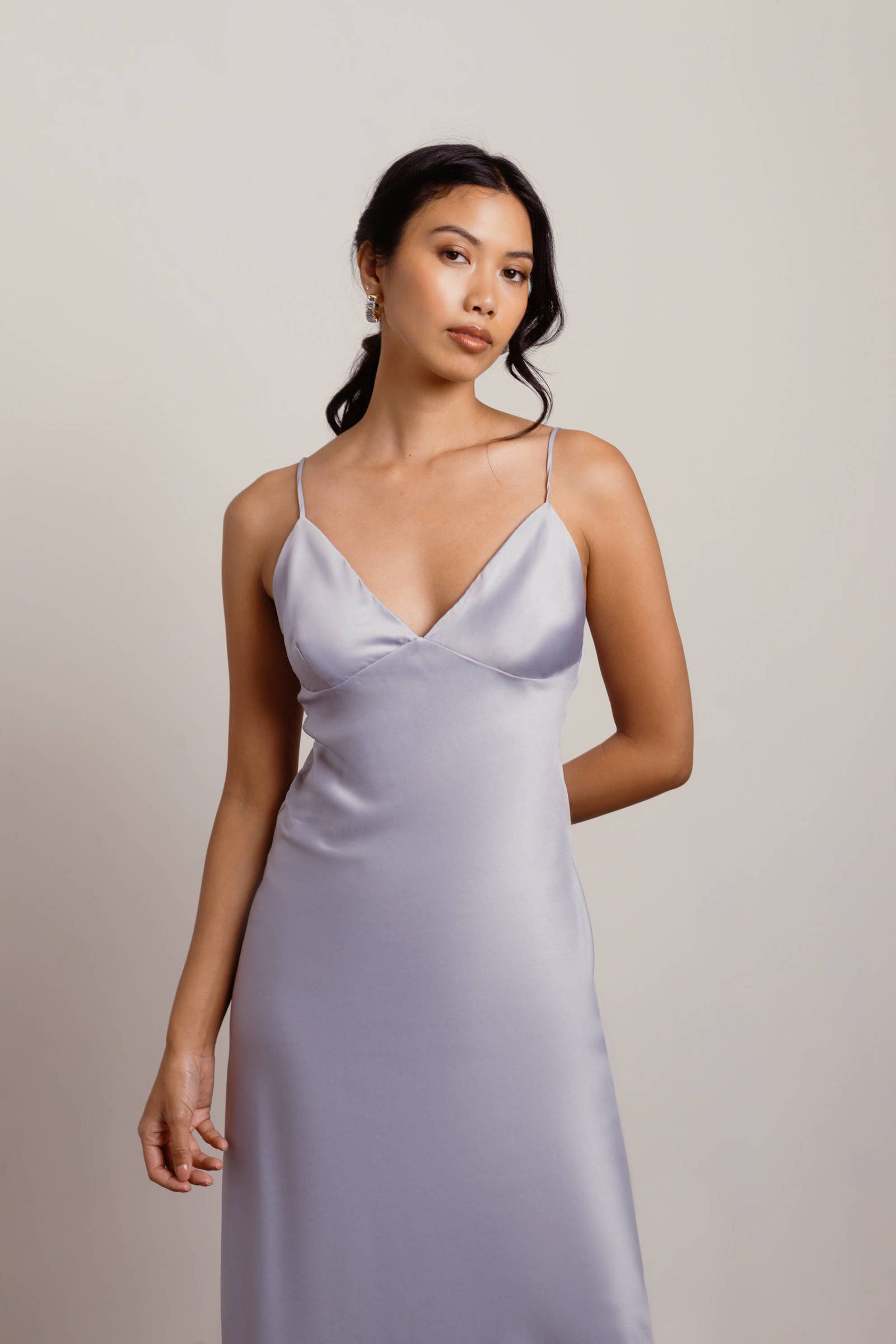 Silver Dress - Silver Satin Dress - Silver Midi Dress
