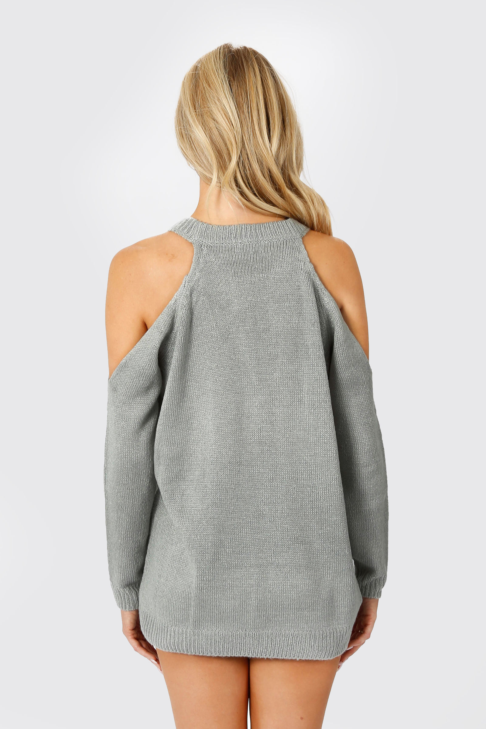 Black Sweater - Crew Neckline Sweater With Cold Shoulders - Keyhole Sweater