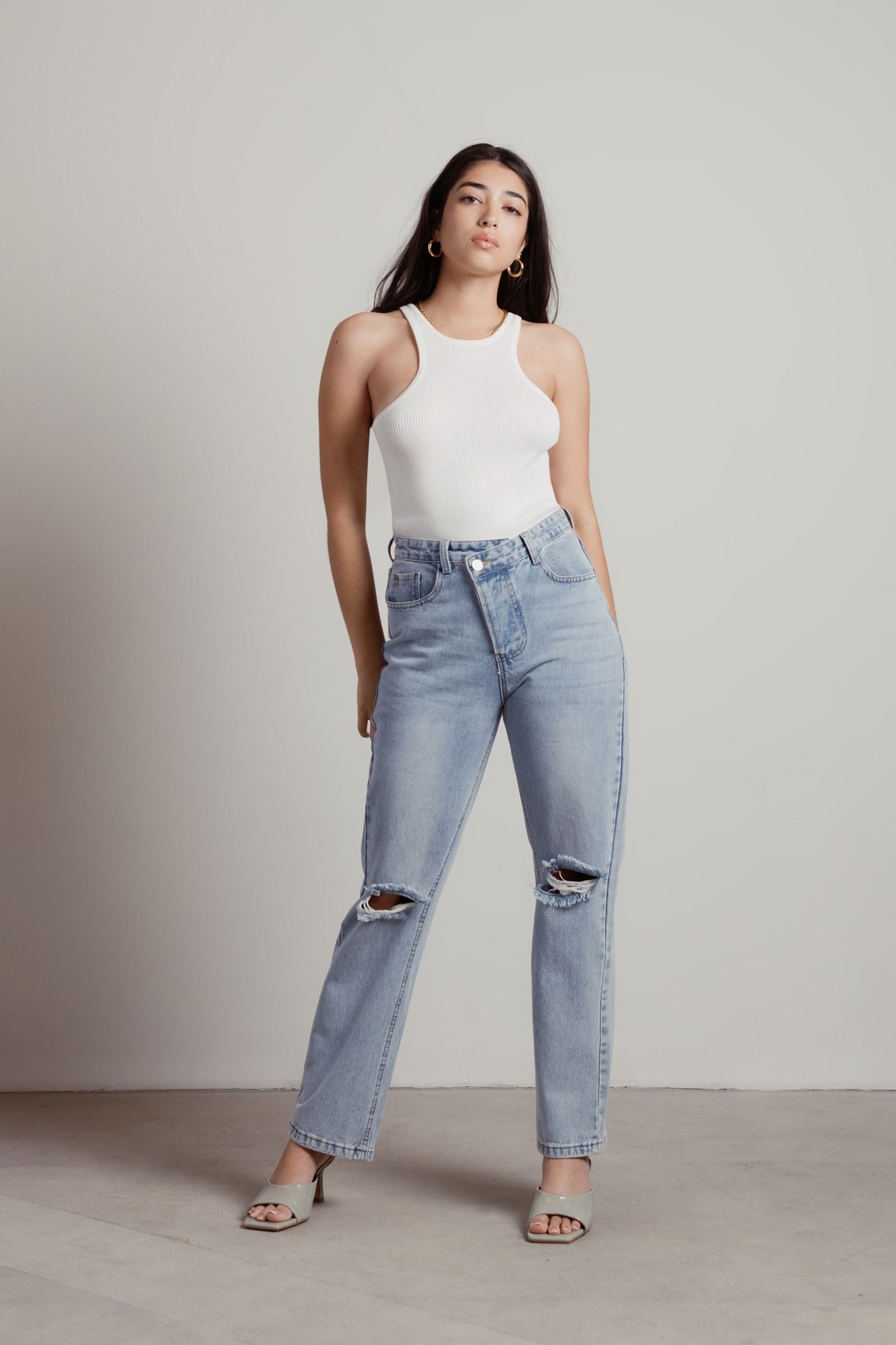 Black Racer Tank Top - Ribbed Racer Tank Top - High Neck Tank Top