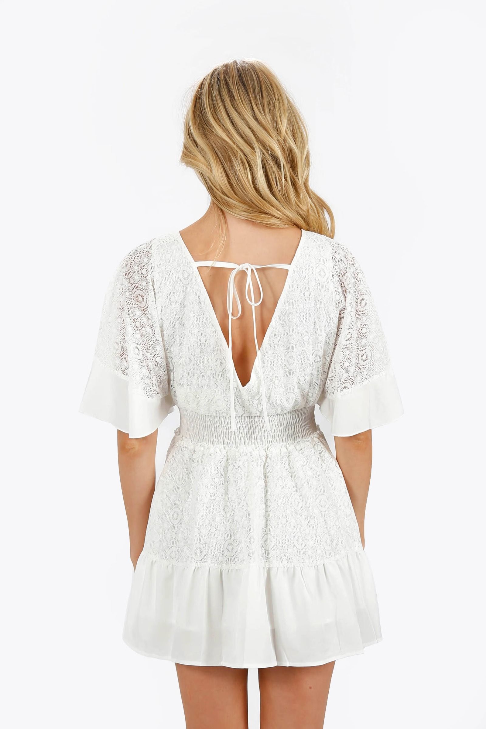 Jayanne Lace Flutter Sleeve Mini Dress - White - $34 | Tobi US