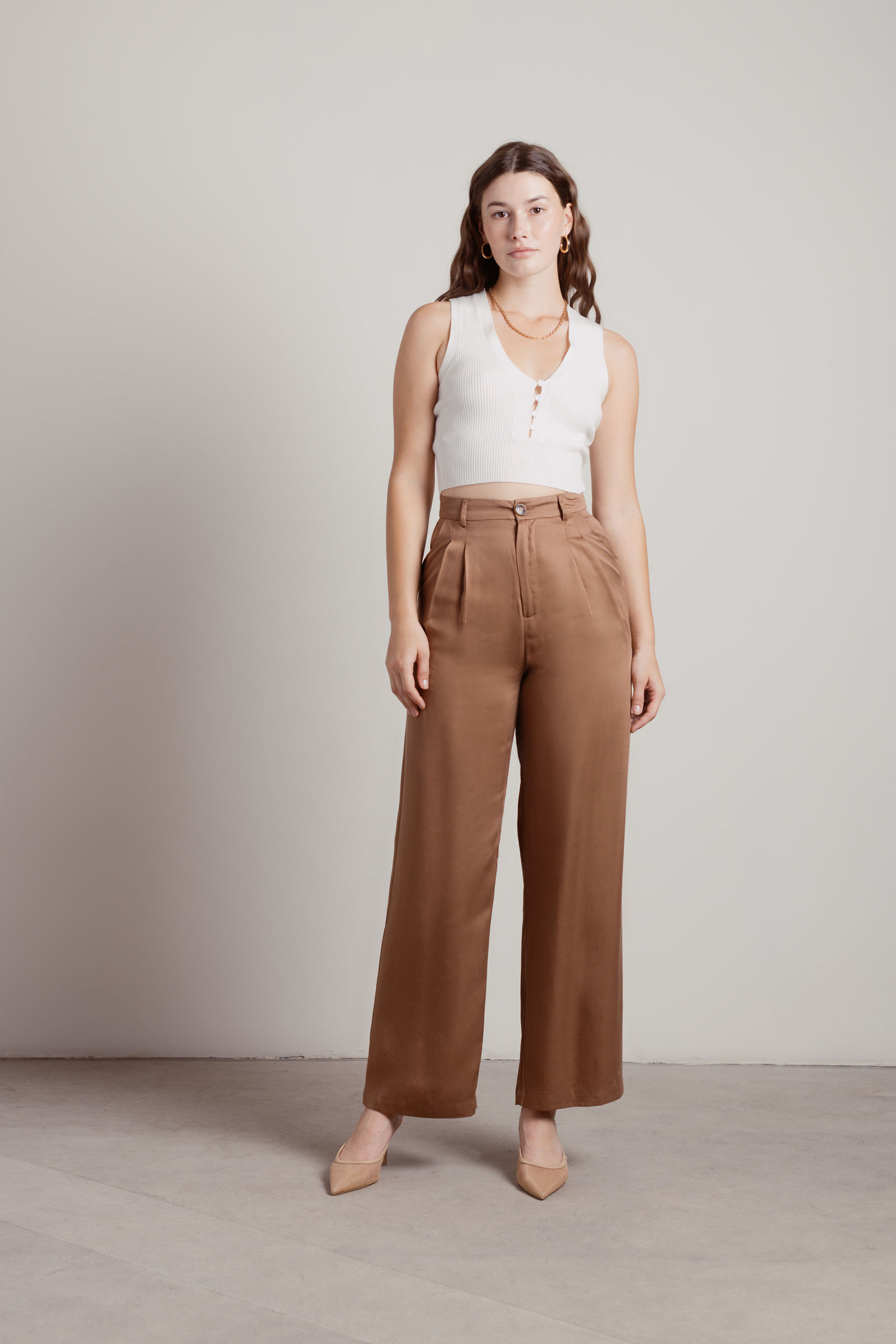 White Button Up Top - Basic Crop Tank - Fitted Top