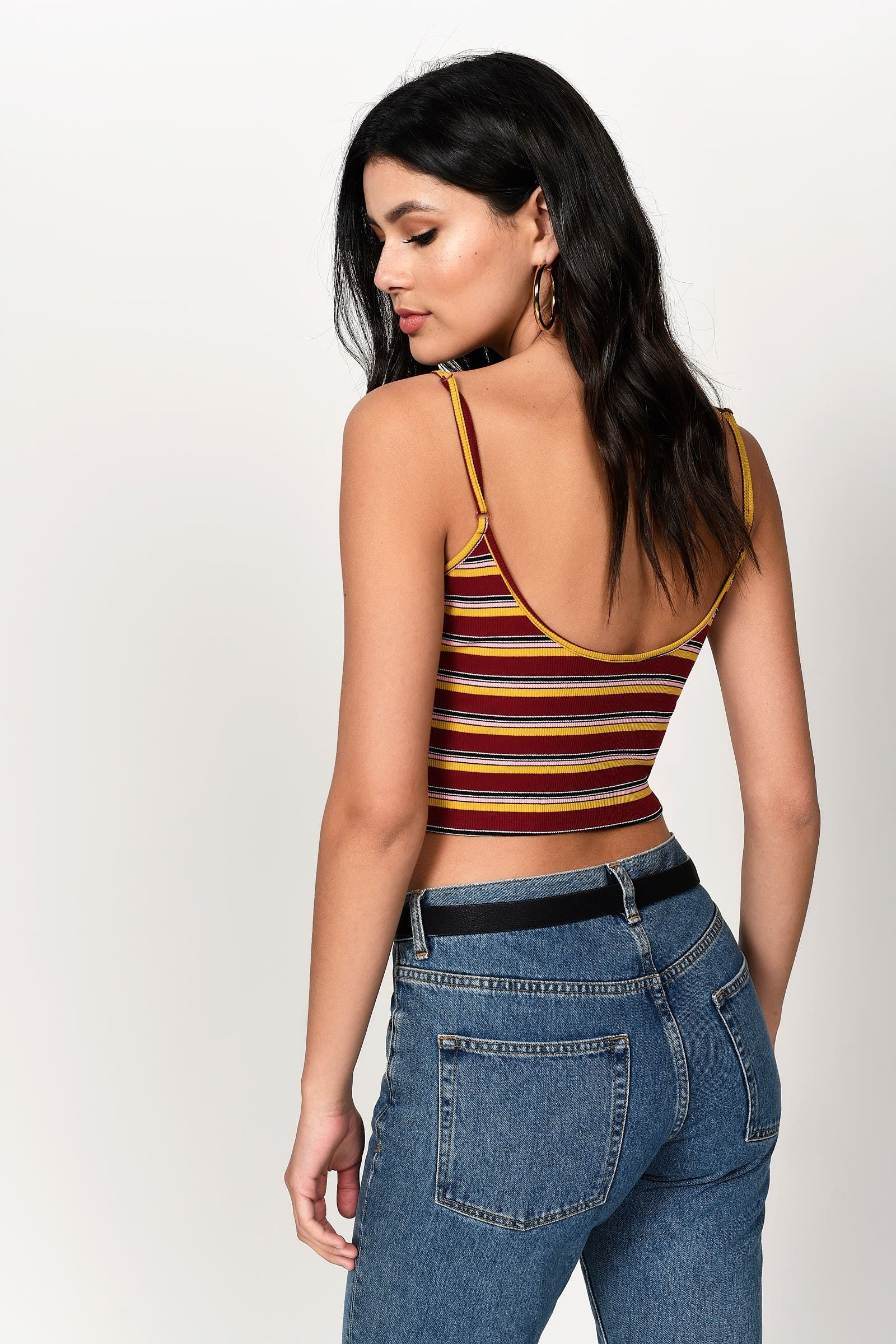 Burgundy Crop Top - Striped Tank Top - Burgundy Ribbed Tank Top