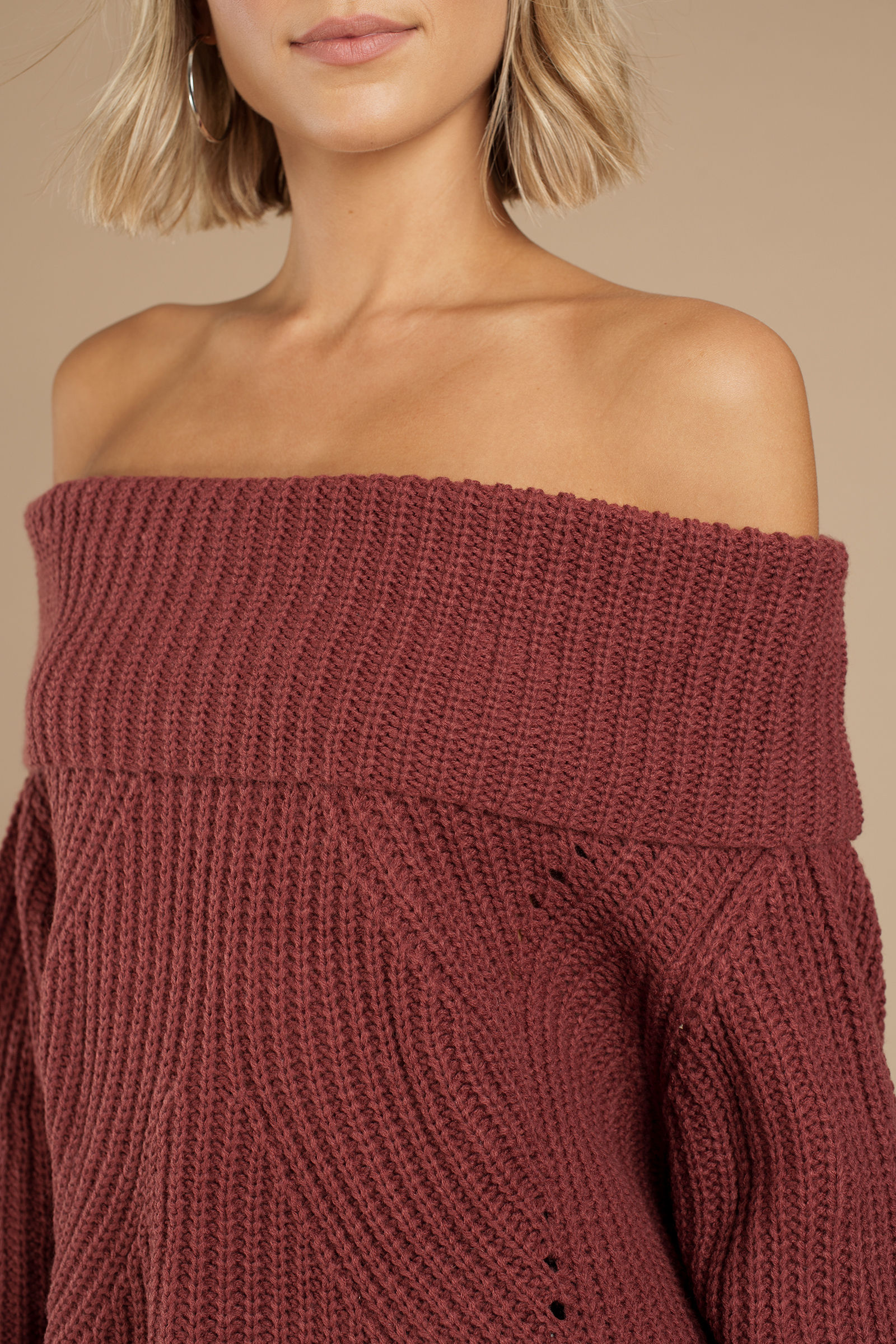 Red Sweater - Off Shoulder Sweater - Wine Sweater