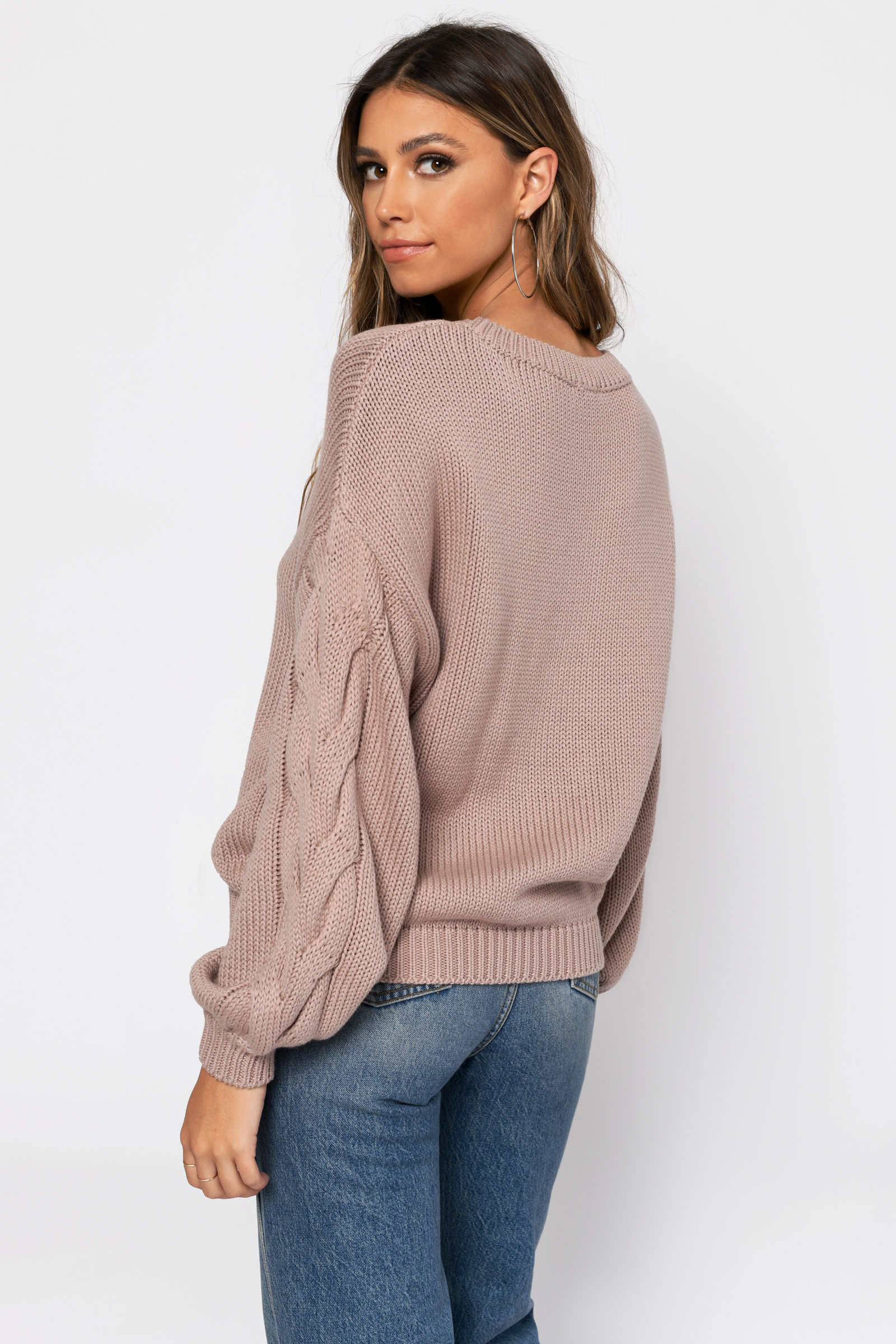 White Sweater - Cable Knit Sweater - Beige Slouchy Sweater