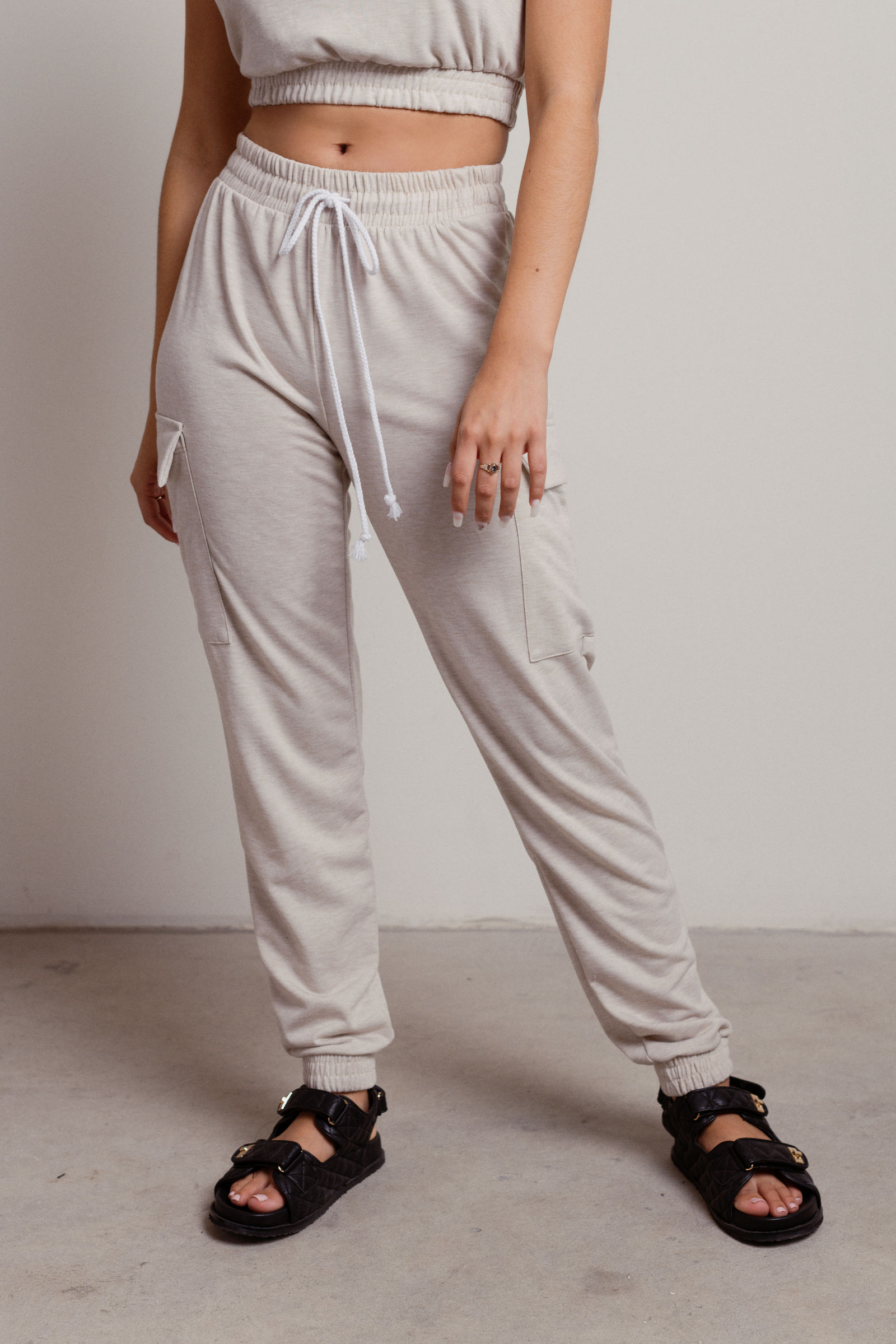 White Crop Tank And Sweatpants Set - Lounge Sweatpants Set - Two ...