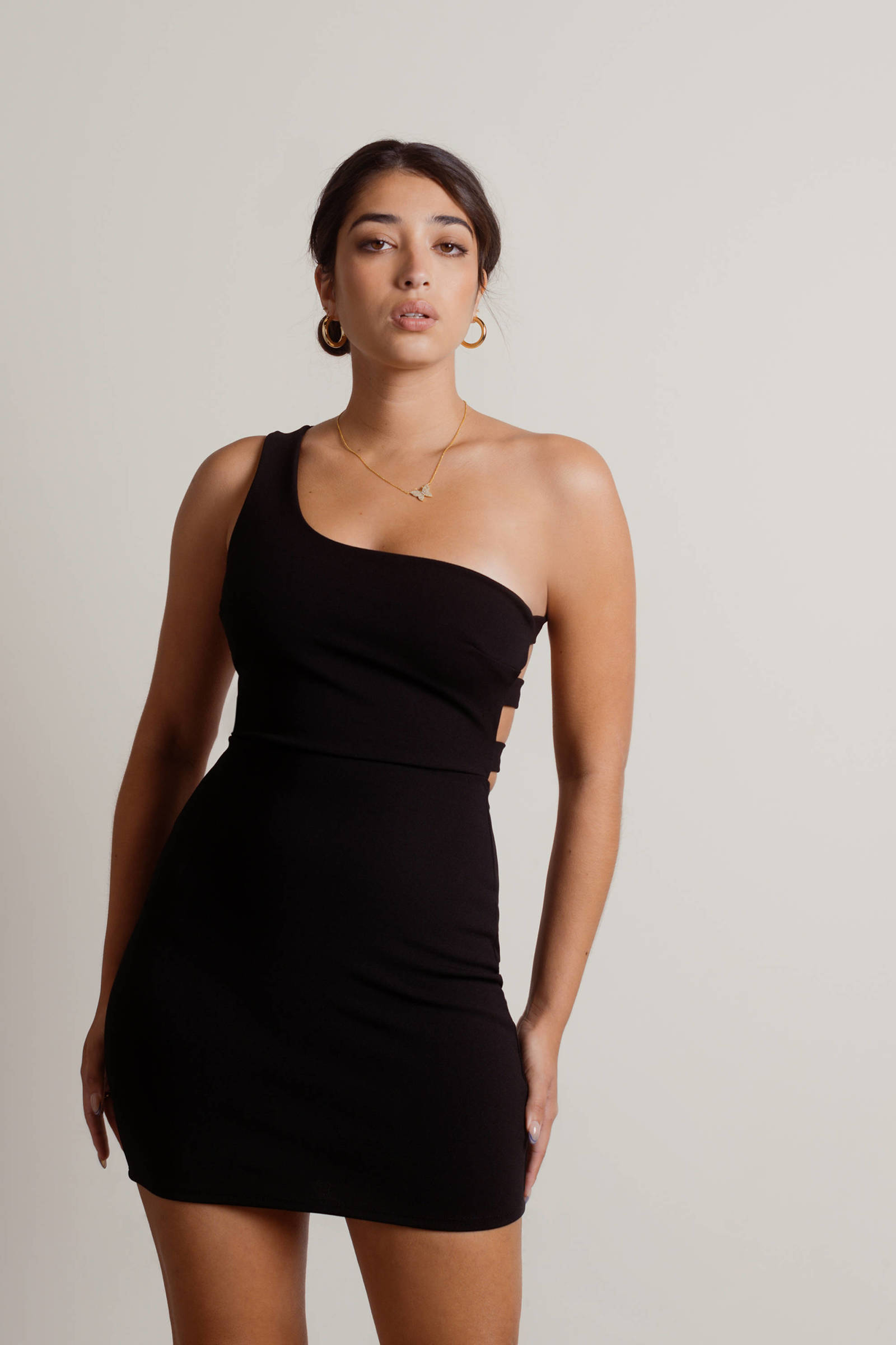 Black Mini Dress - One Shoulder Dress - Bodycon Cutout Dress