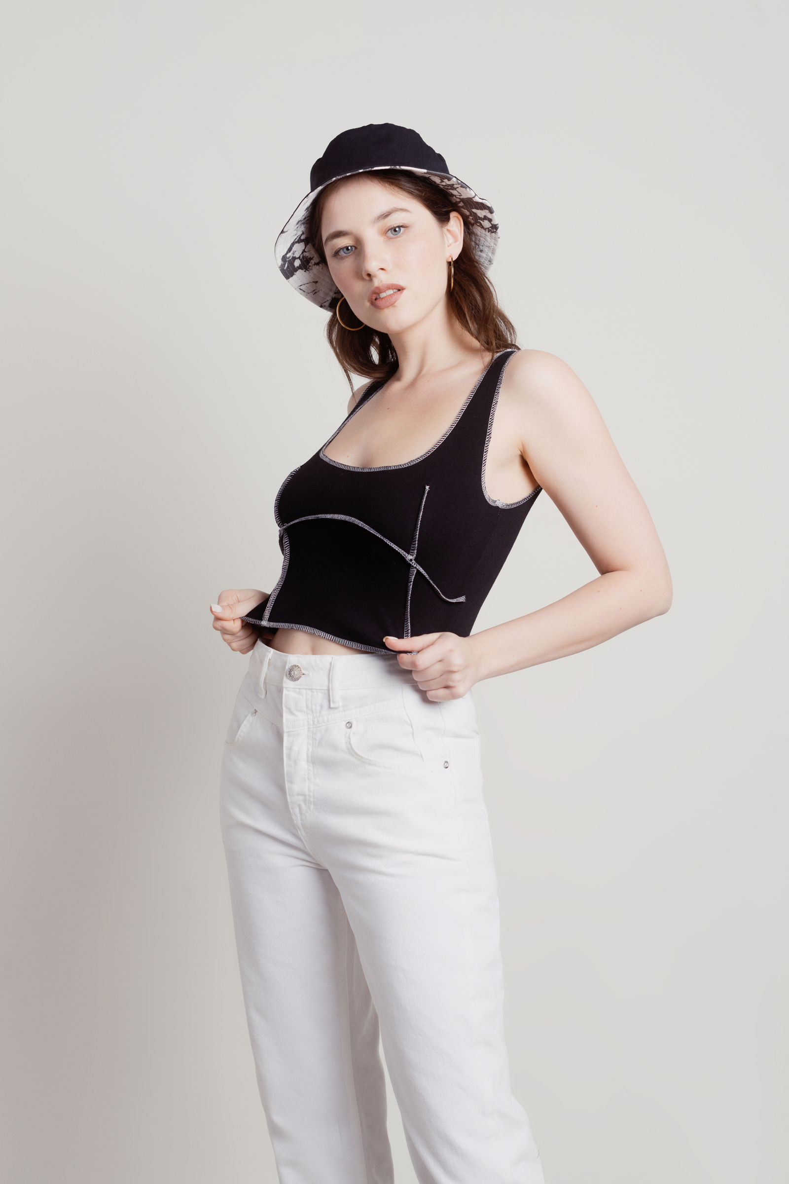 Cute Black Crop Top - Exposed Stitch Top - Fitted Top