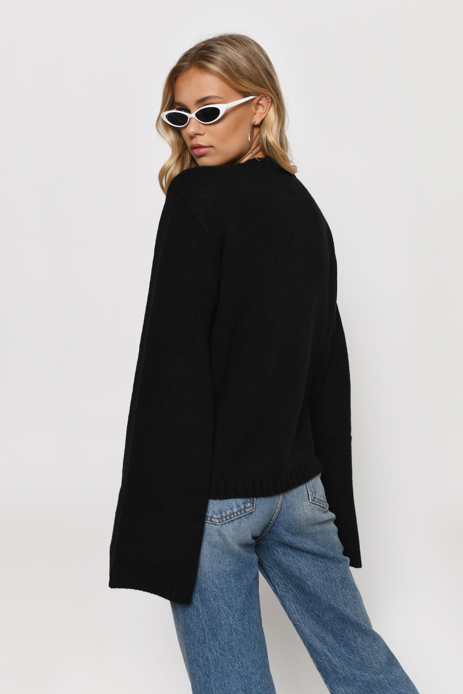 Brown Sweater - Flared Sleeve Sweater - Toast Crew Neckline Sweater