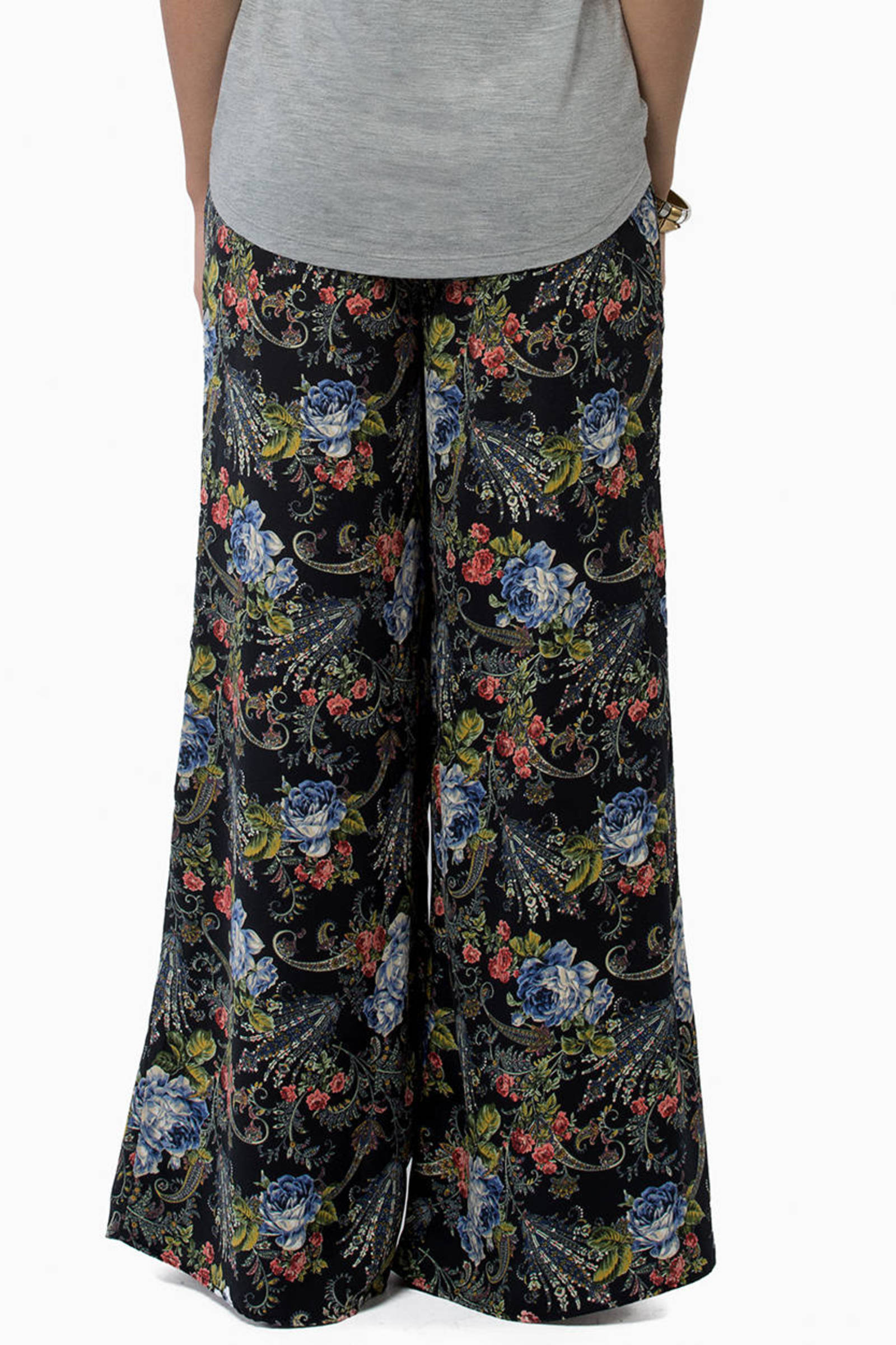 Black Floral Pants - black Pants - Floral Print Pants - Pants