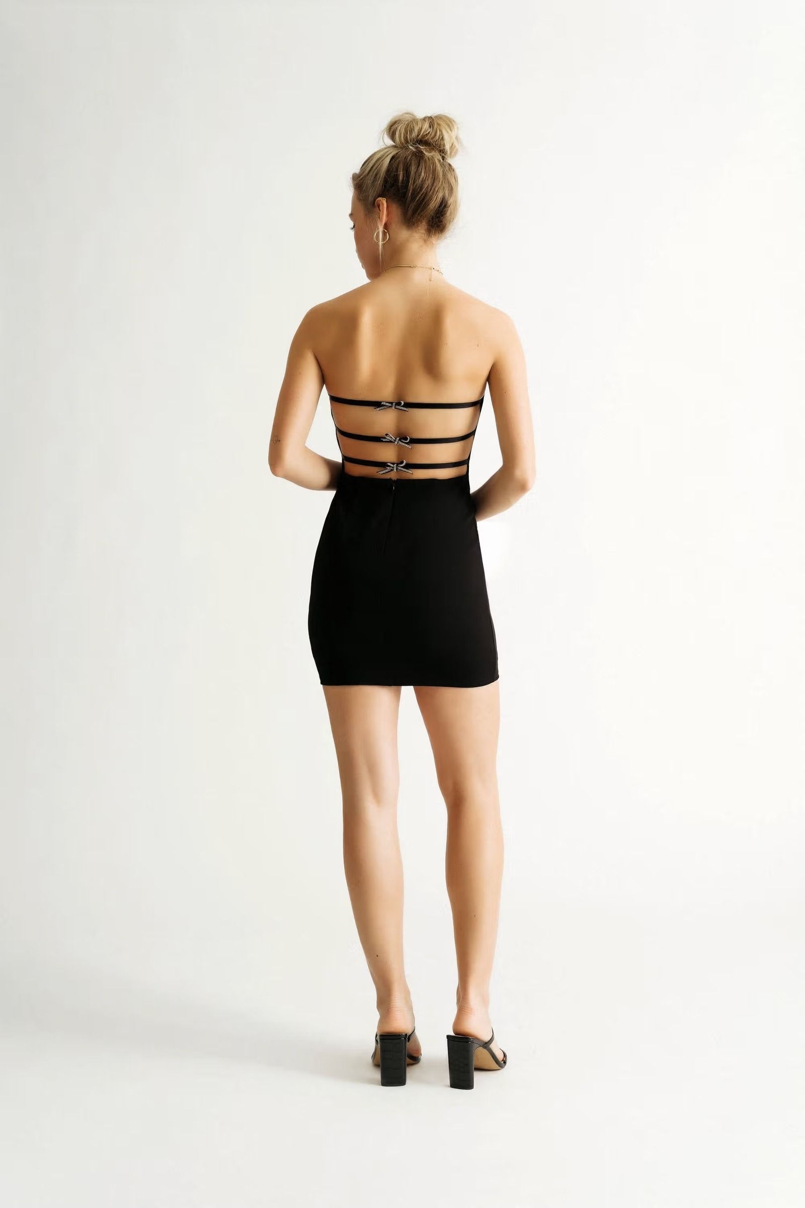 Strapless Black Bodycon Dress - Caged Dress - Mini Backless Dress