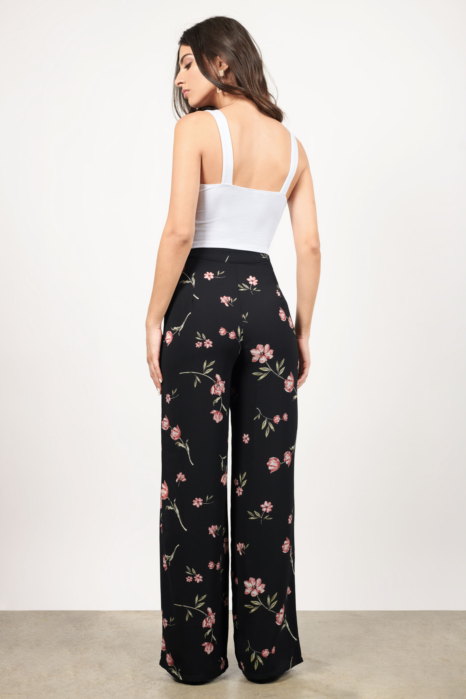 Black Pants - Multi Floral Pants - Pants With Relaxed Legs