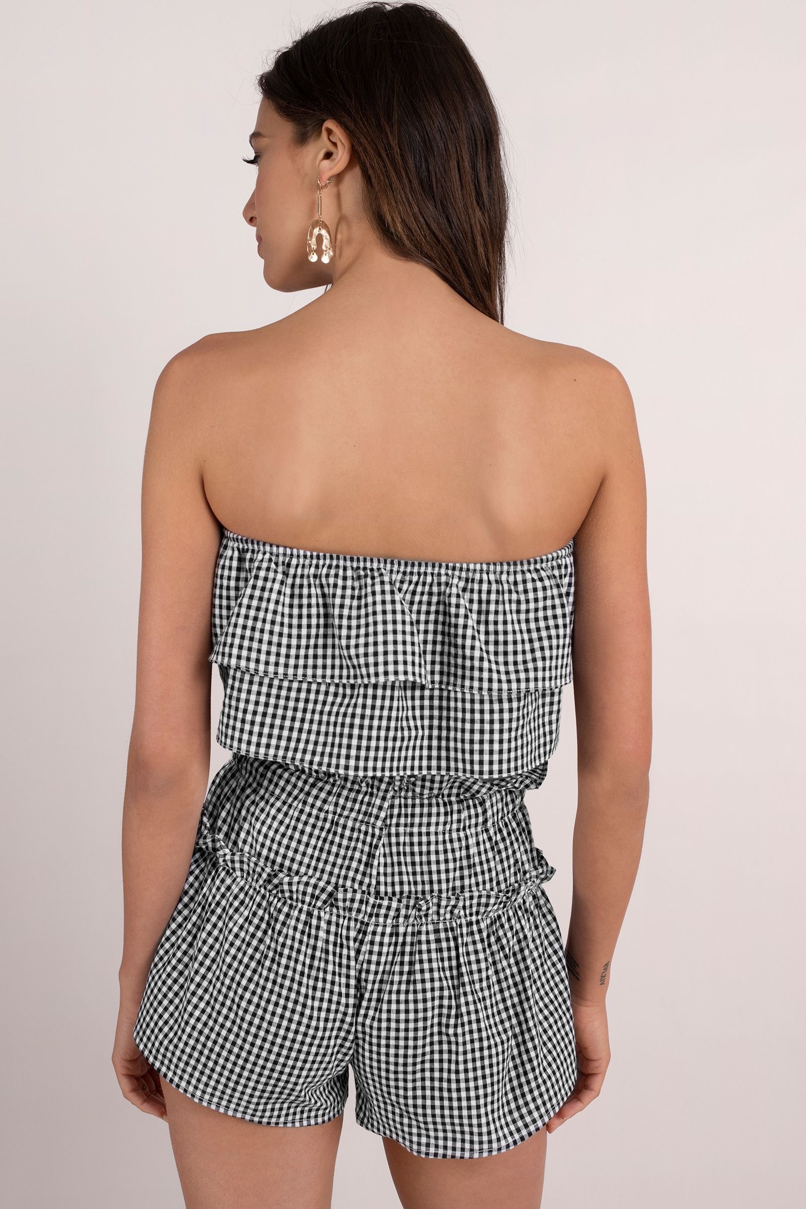 Black Short - Gingham Short With Waist Tie - Ruffle Detail Short