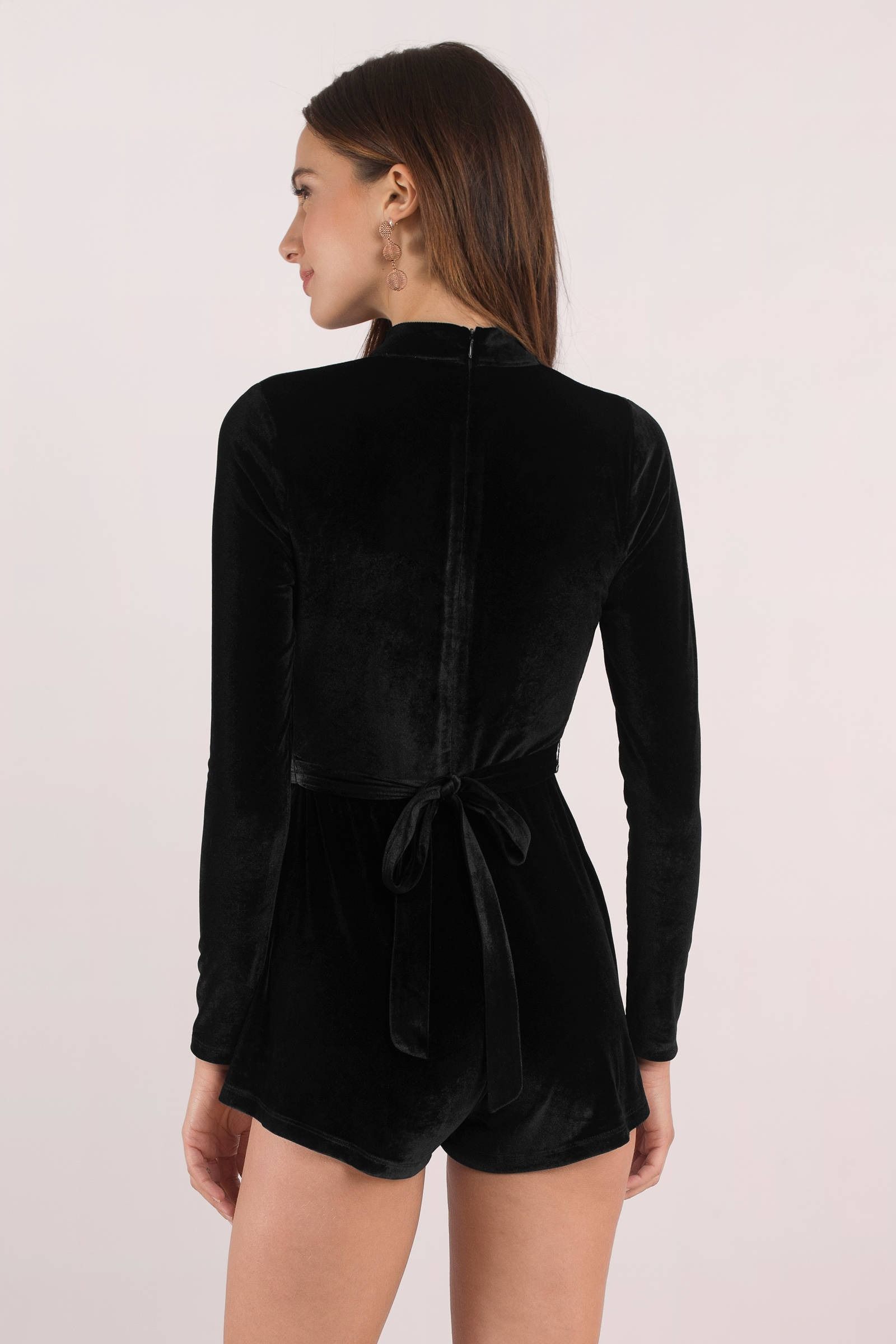 Cute Black Romper - Deep V Romper - Velvet Romper