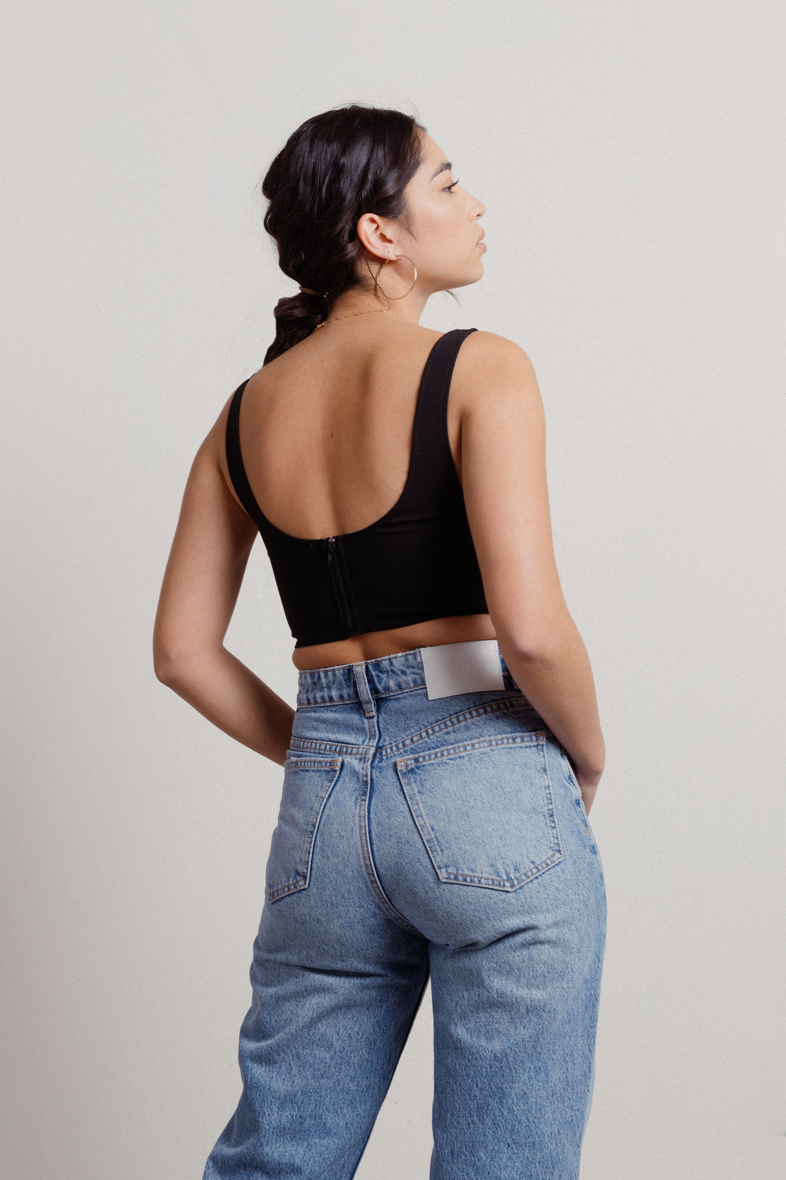 Brown Crop Bustier Top - Curved Hem Crop Top - Sleeveless Bustier Top