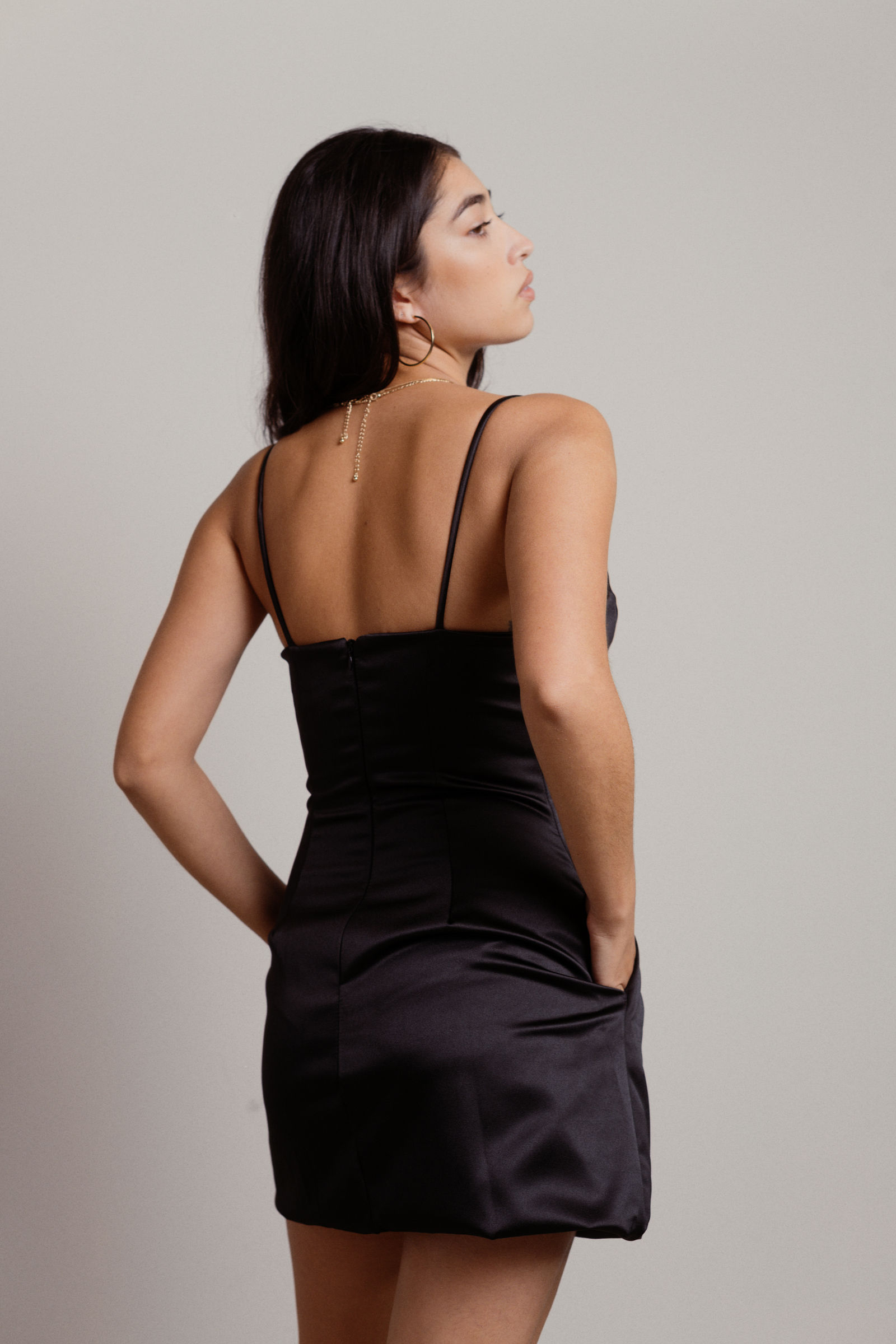 Black Satin Skater Dress - Black Mini Dress - Cami Dress