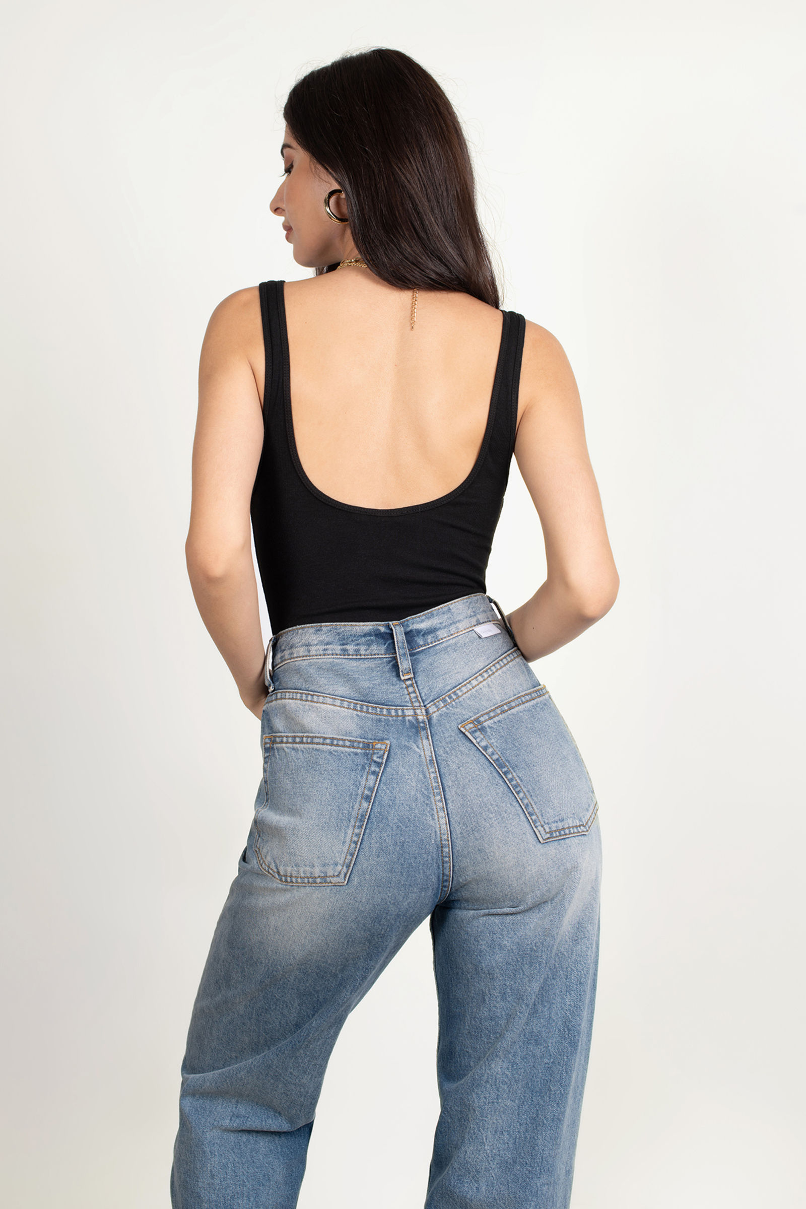 Ivory Tank Bodysuit - White Low Back Bodysuit - Ribbed Scoop Neck Tank Top
