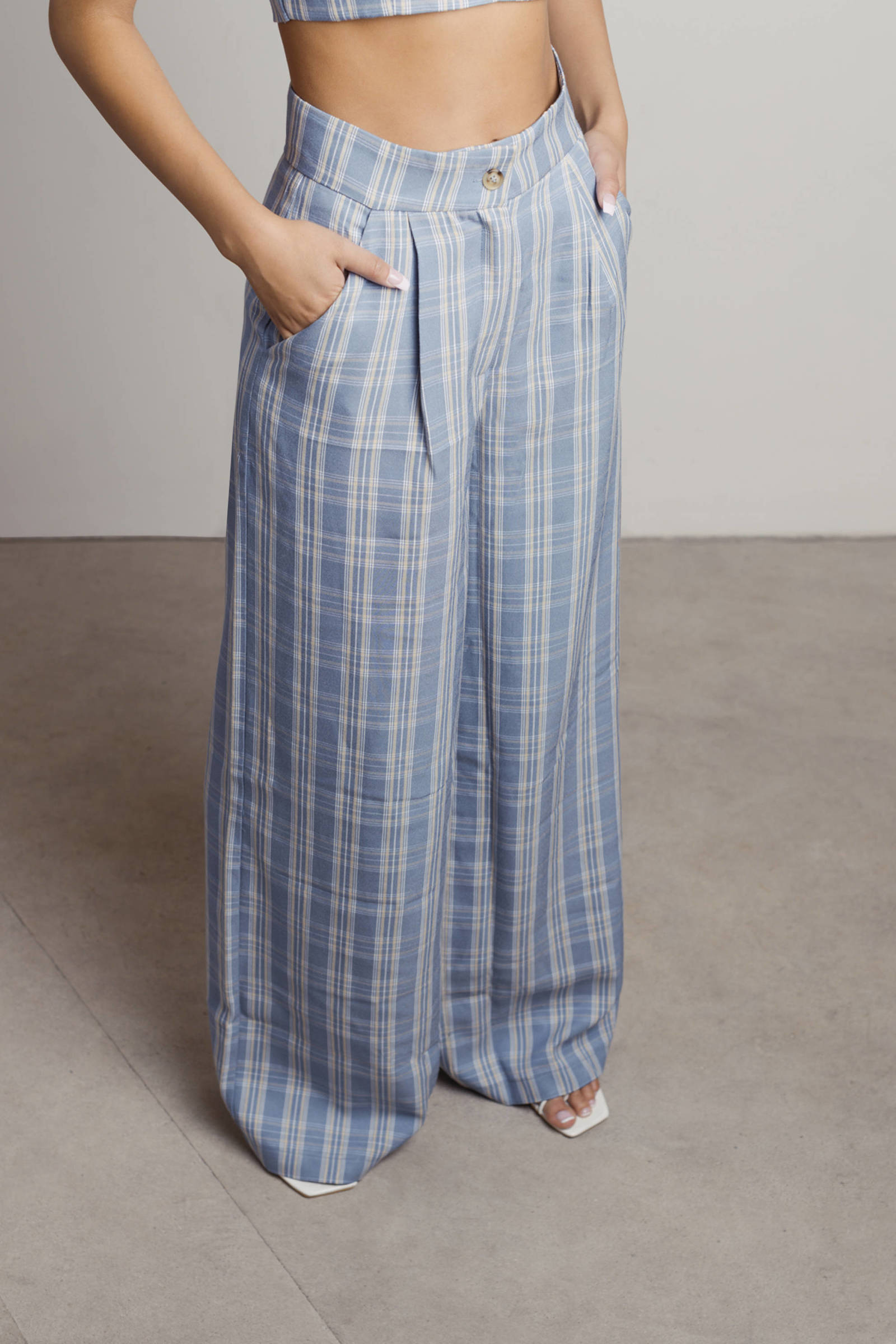 Black Multi Plaid High Waist Pants - High Rise Wide Leg Pant Pants