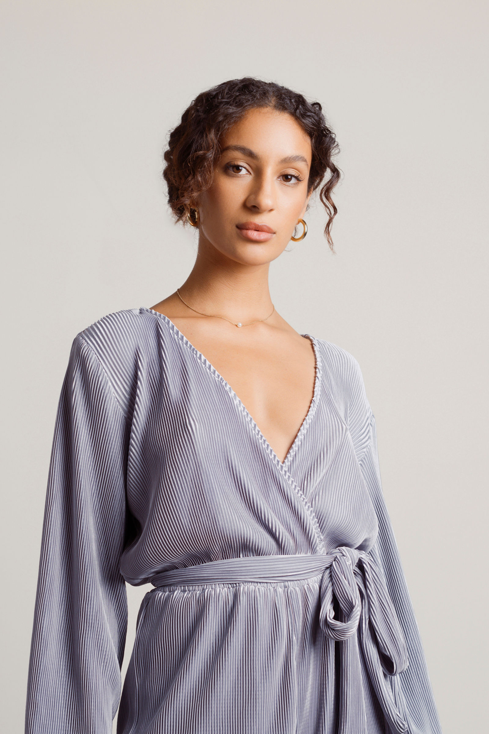 Blue Romper - Semi Sheer Waist Tie Romper - Satin Romper