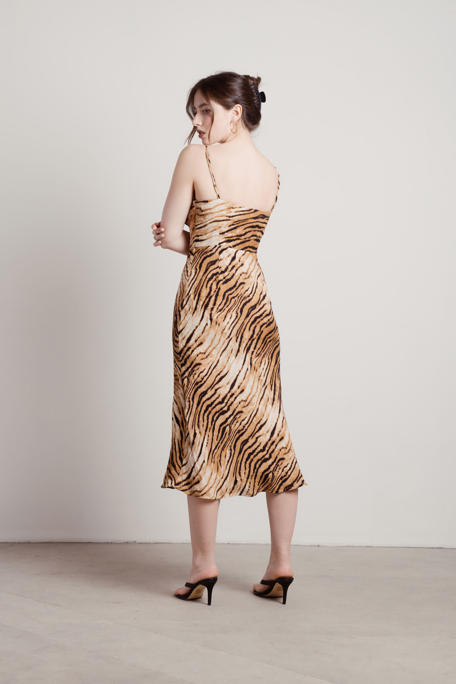 White Tiger Slip Dress - Tiger Midi Dress - A-Line Dress